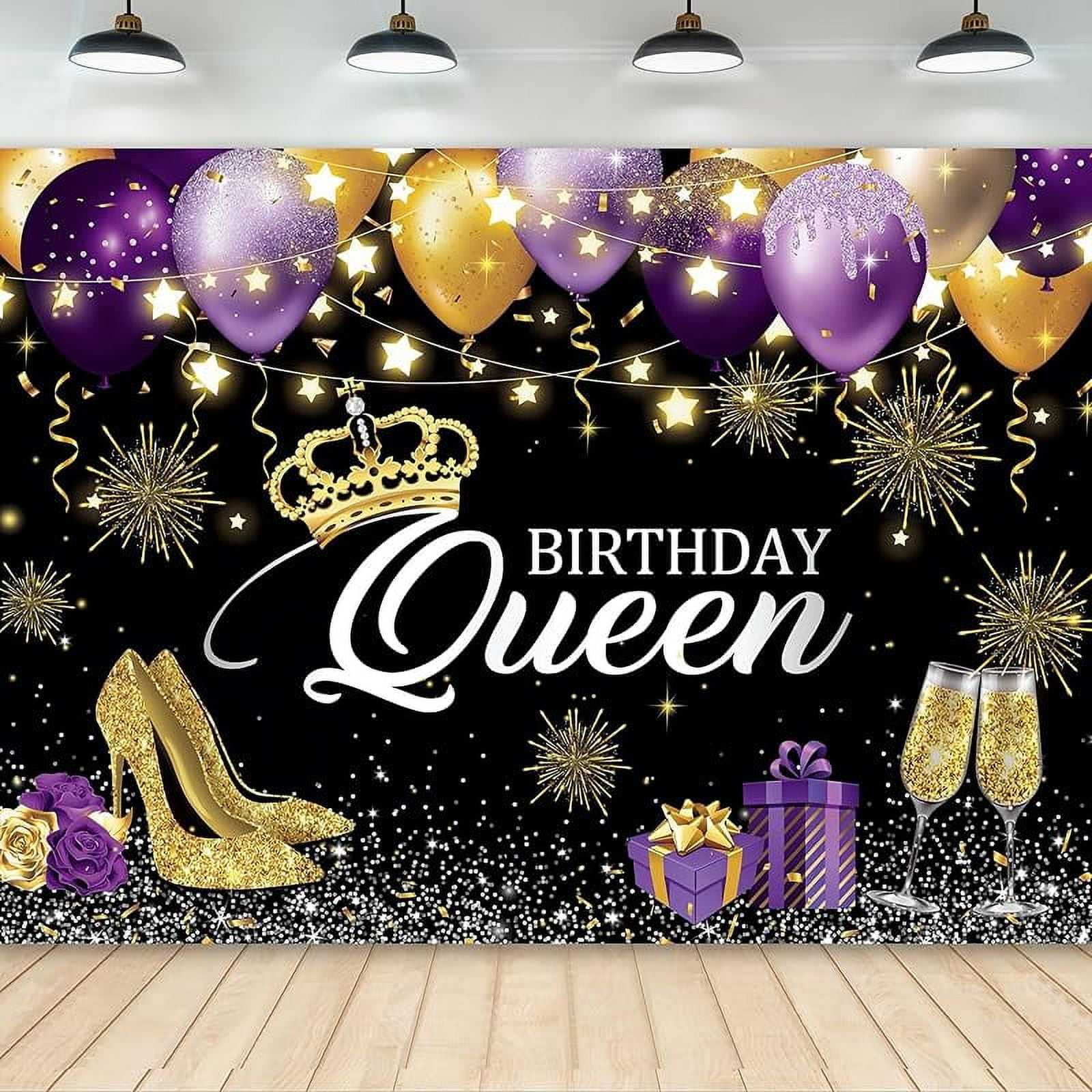 Purple Gold Birthday Backdrop Photography Birthday Queen Backdrop for ...