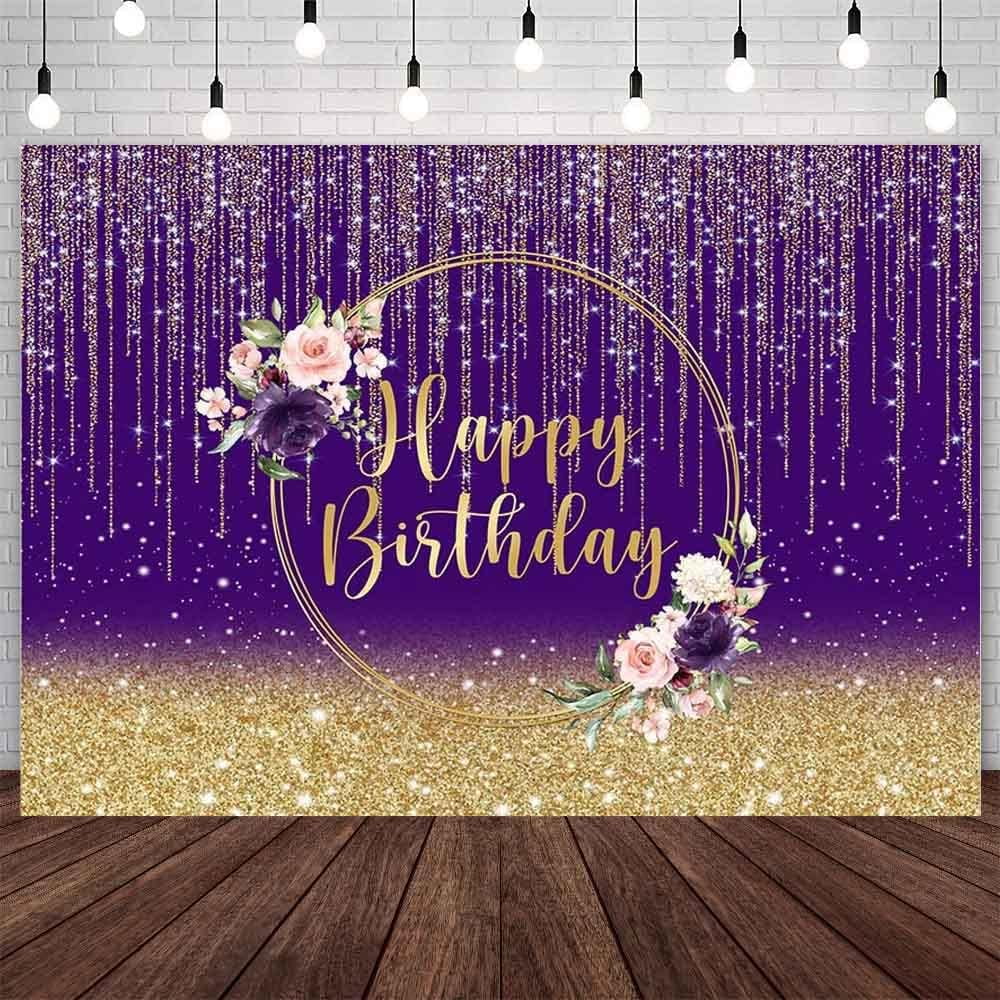 Purple Gold Birthday Backdrop for Women Happy Birthday Photography ...
