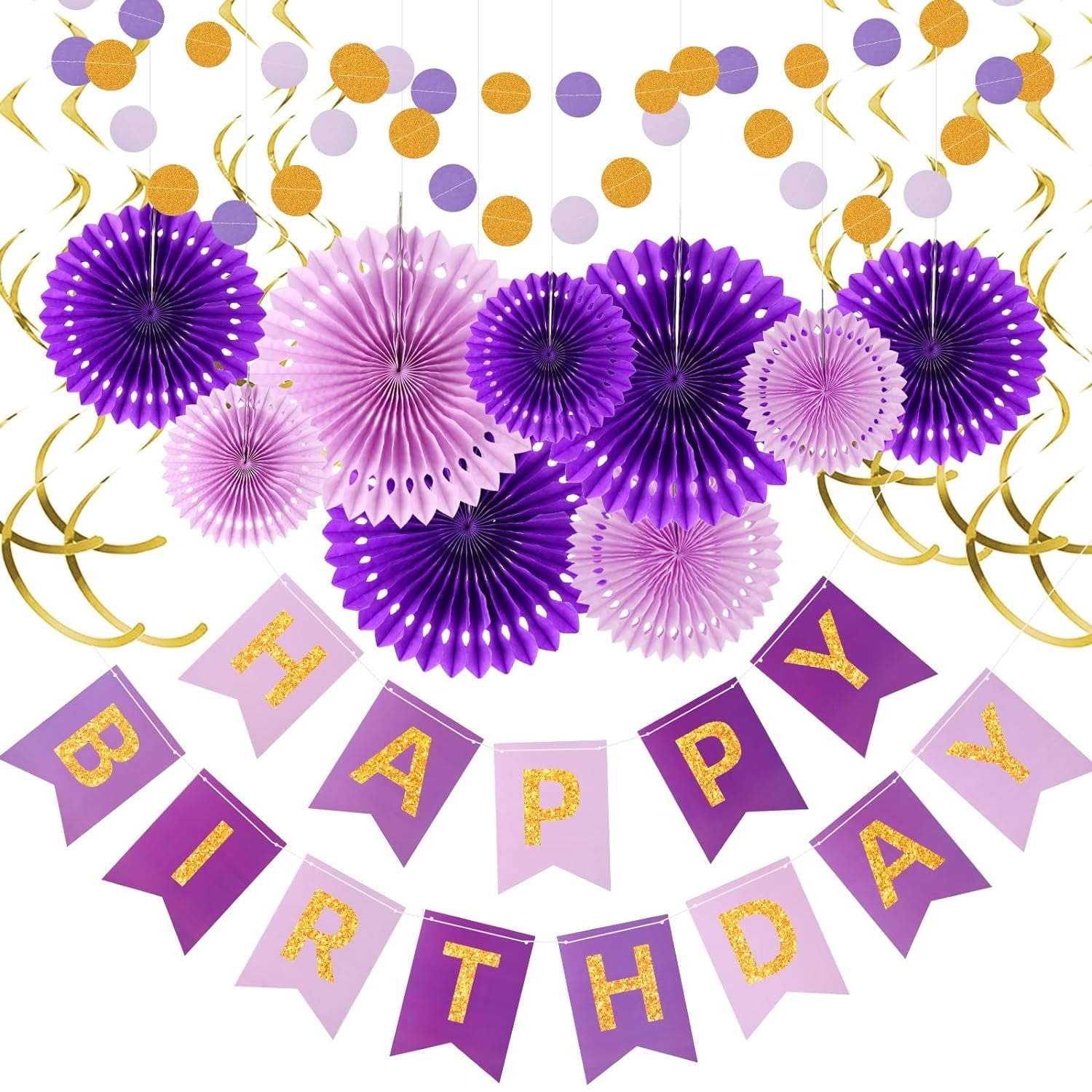 Birthday Decorations, Happy Birthday Banner with Honeycomb Fans Circle ...
