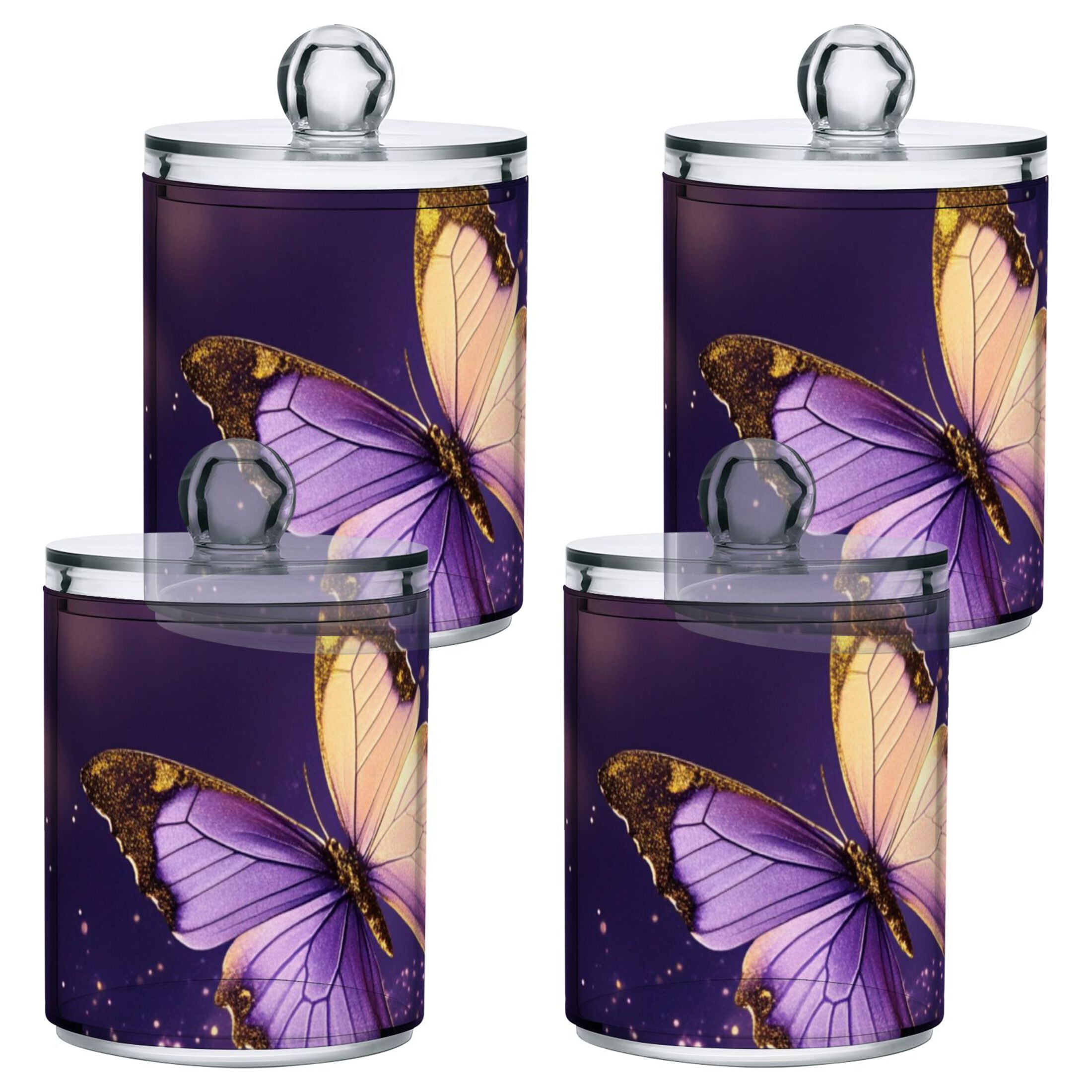 Purple Gold Butterflies Translucent Plastic Cans Storage Canisters with ...