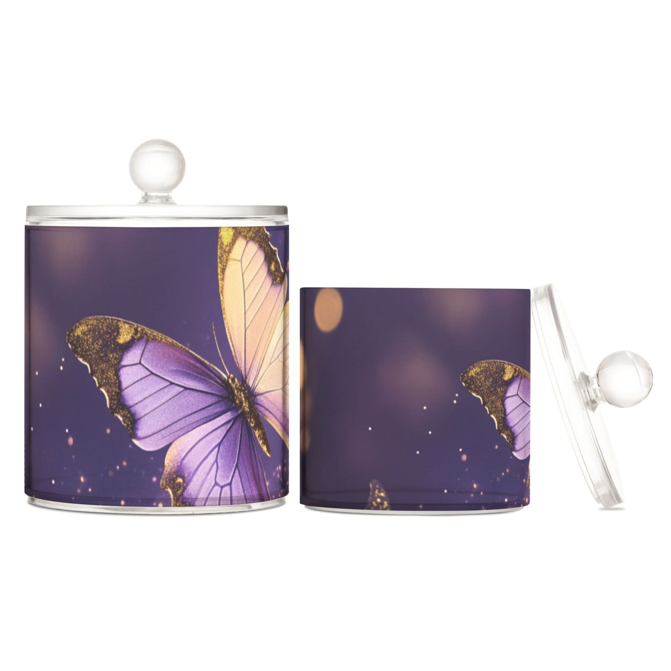 Purple Gold Butterflies Translucent Plastic Cans Storage Canisters with ...