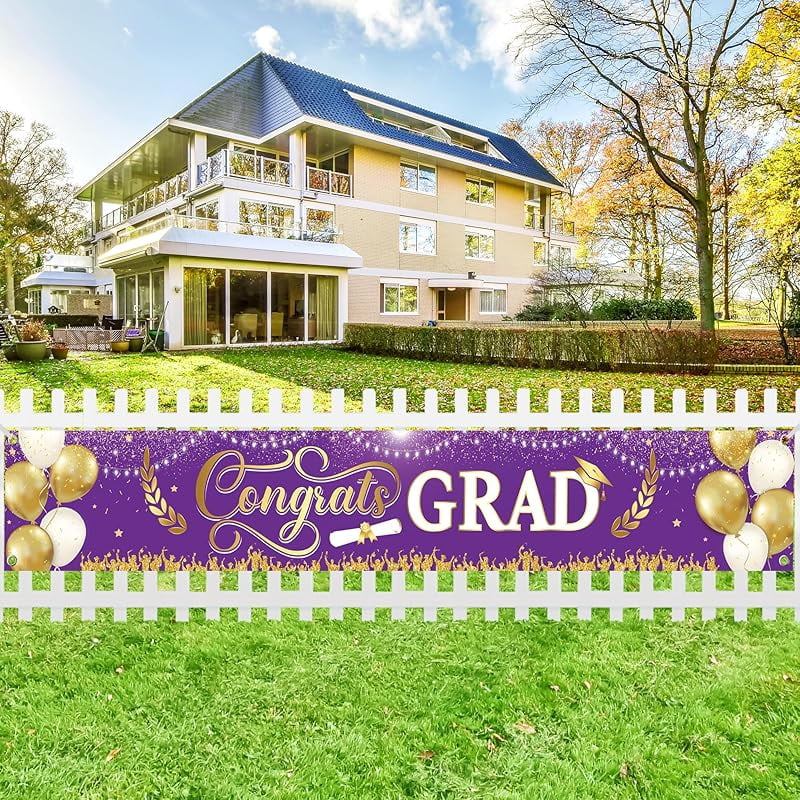 Purple and Gold Congrats Grad Banner - 120x20 Inch | Purple and Gold ...