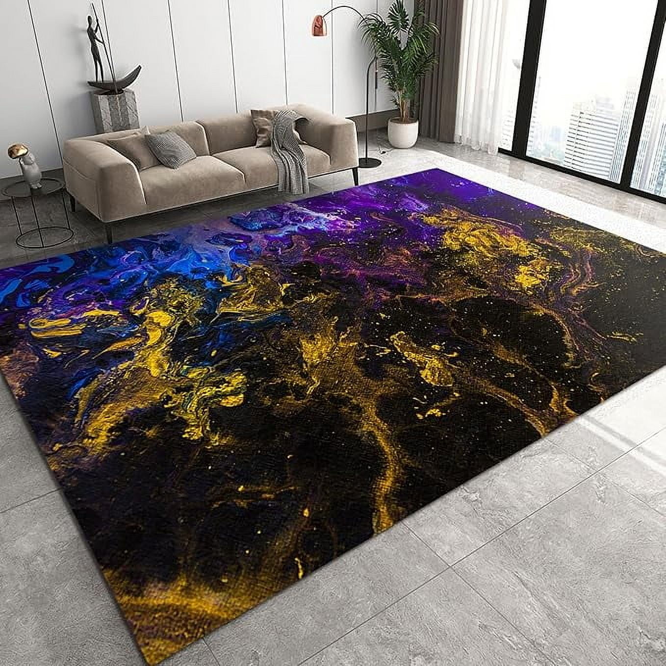 Purple Gold Fantasy Art Area Rugs, Abstract Graffiti Color Stripes Soft ...