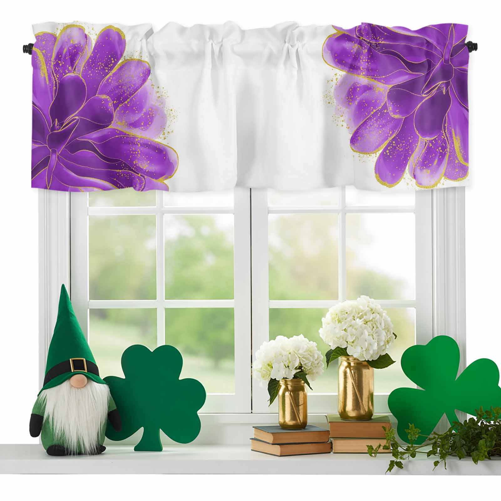 Purple Gold Flower Valances for Windows, Purple Gradient Vintage ...