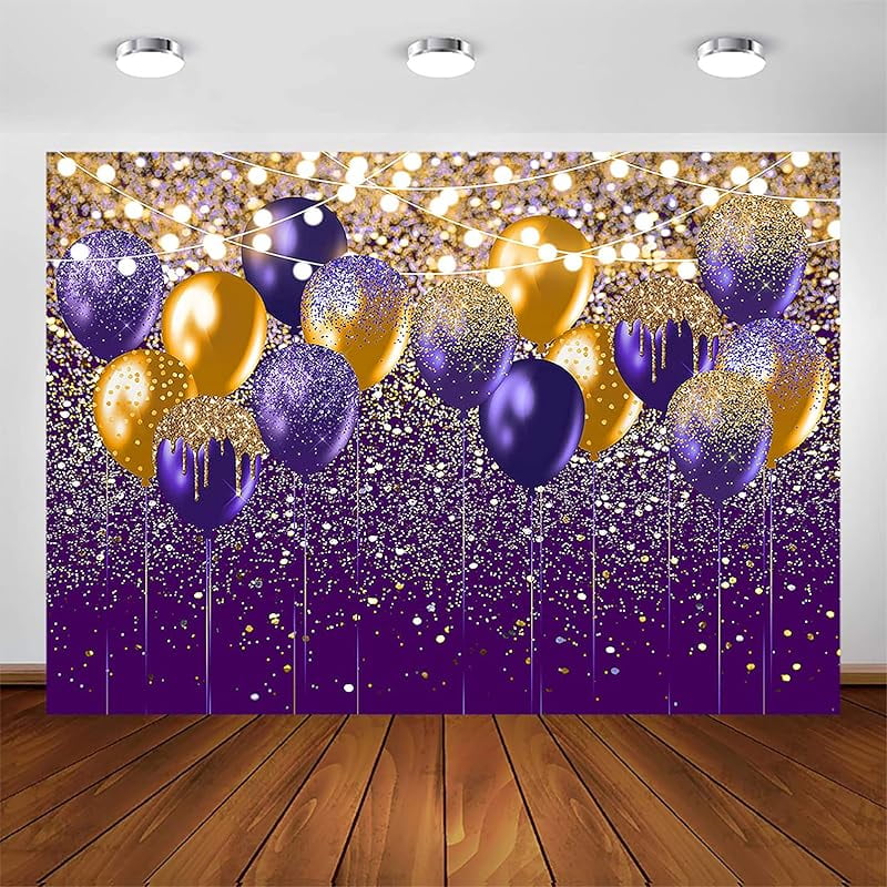 Purple and Gold Glitter Backdrop for Birthday Wedding Prom Graduation Photography Background ...