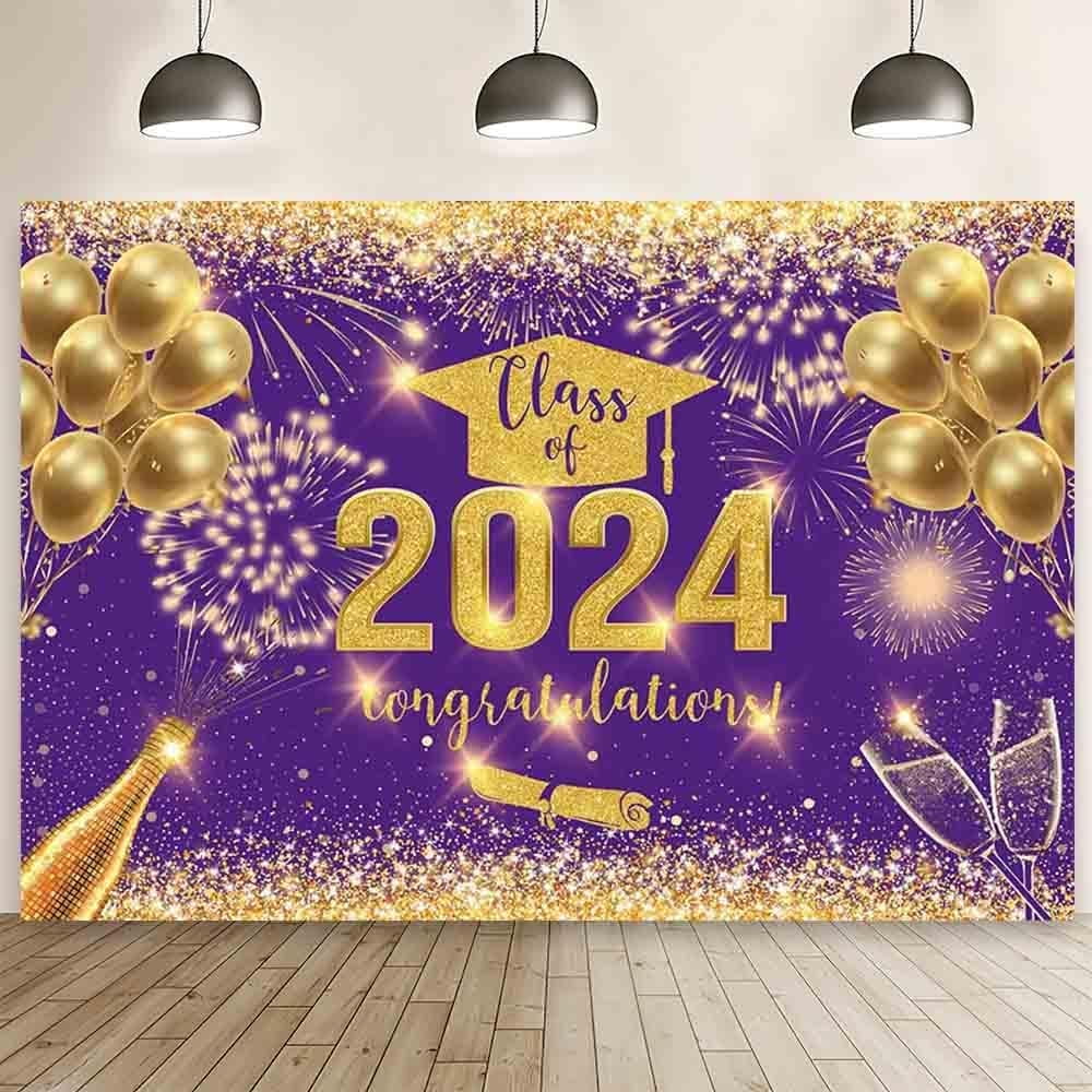 Purple and Gold Graduation Backdrop Class of 2024 Congratulations ...