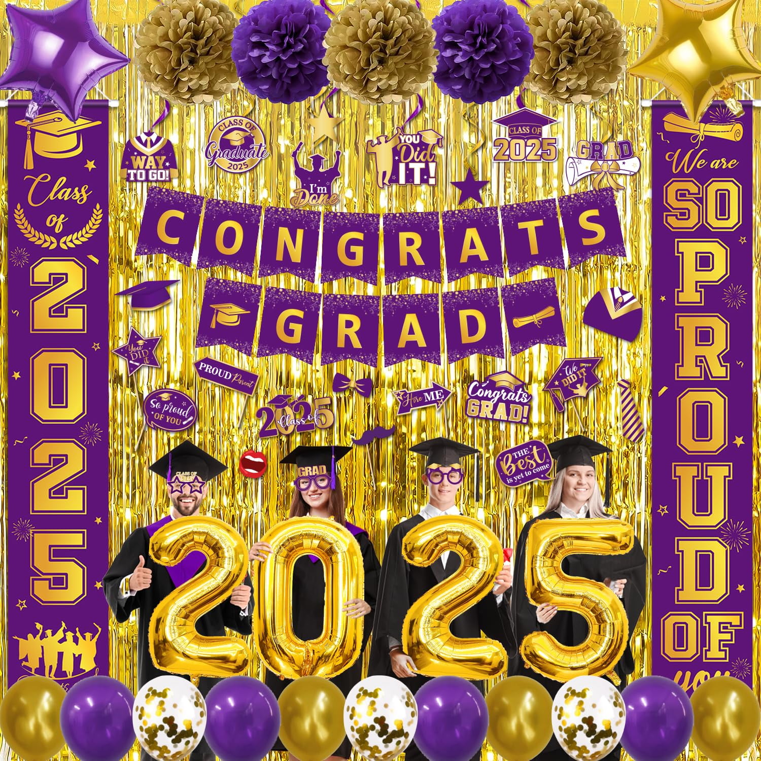 Purple and Gold Graduation SSF20 Decorations, Grad Decor with Congrats ...