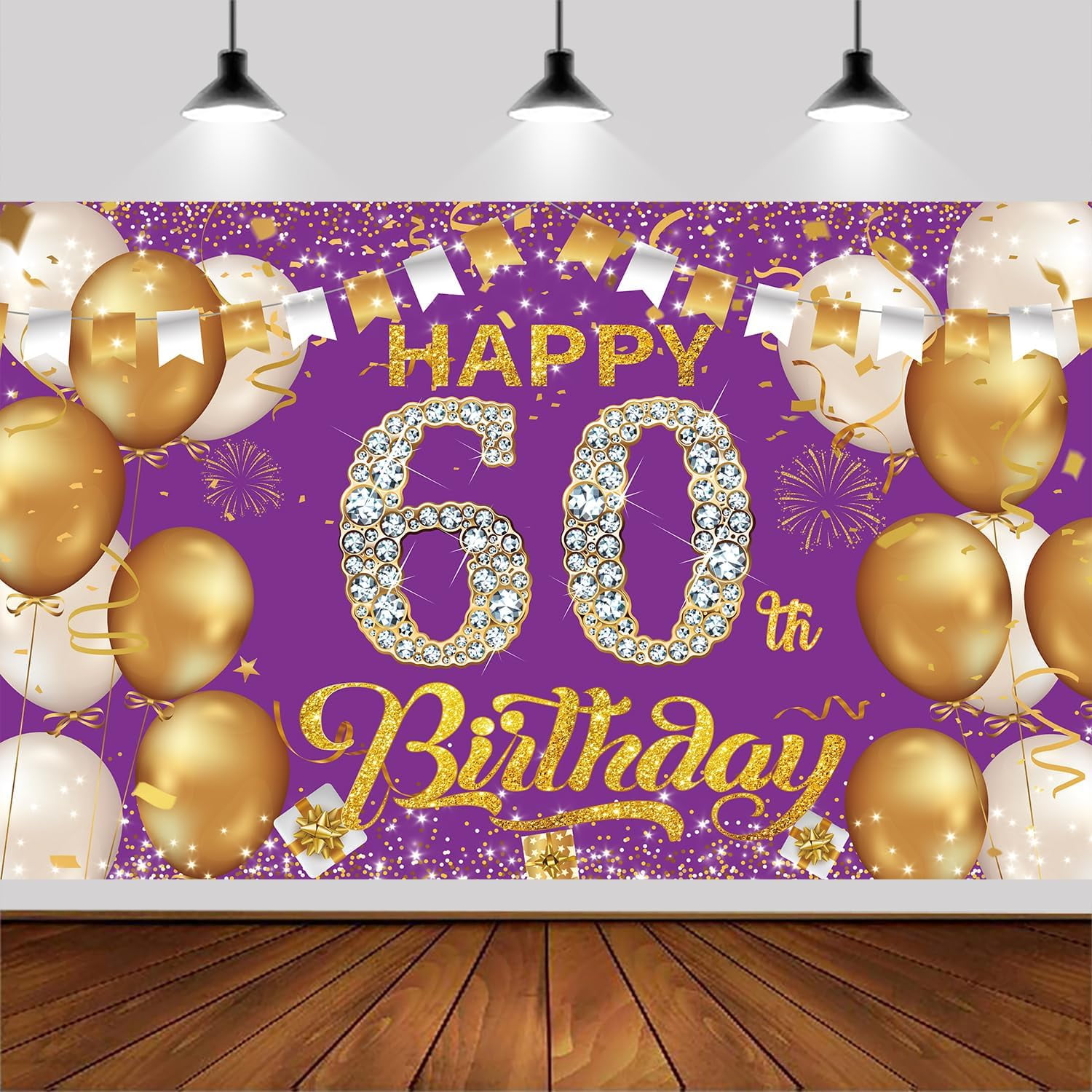 Purple Gold Happy Birthday Backdrop,Pink Gold Happy Birthday ...