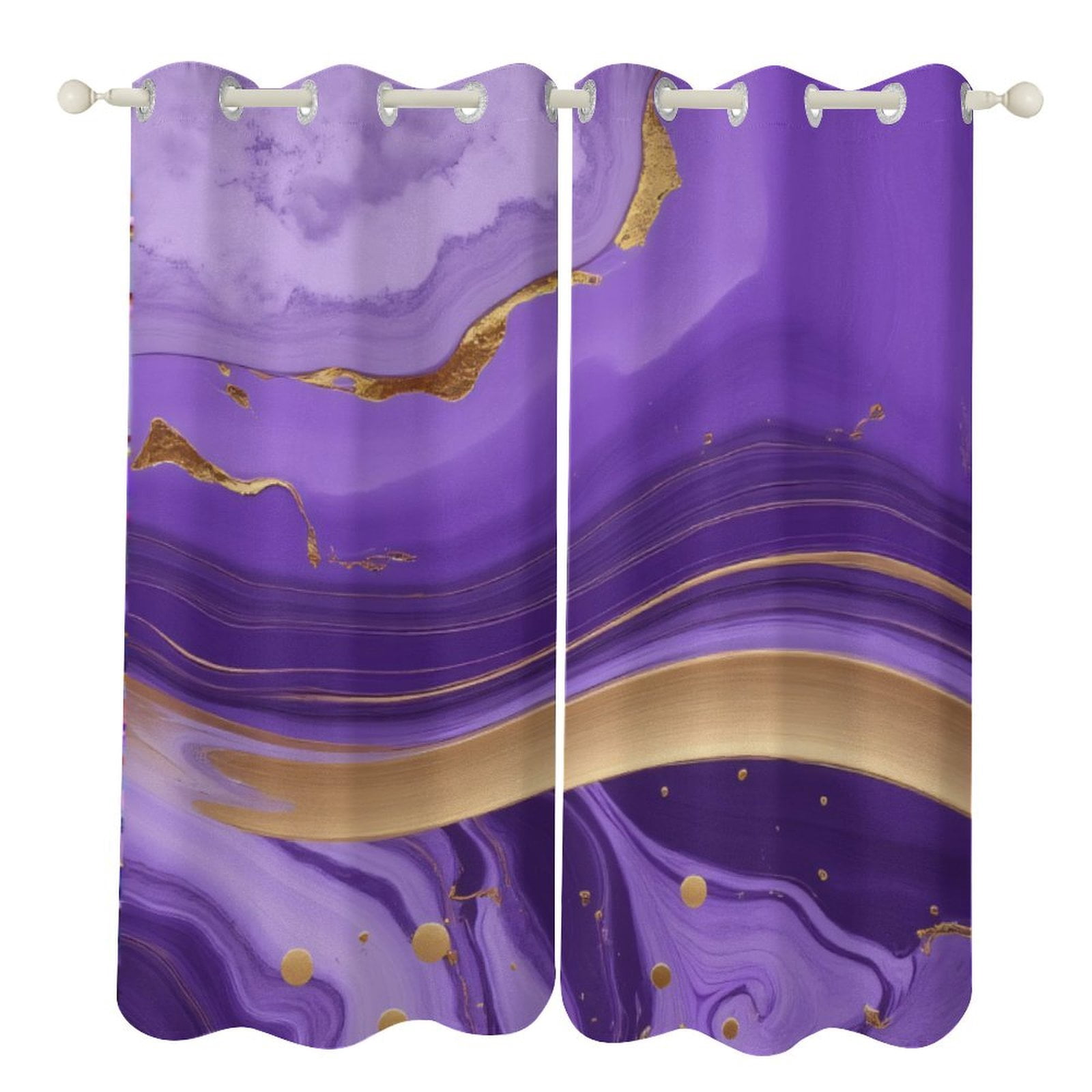 Purple Gold Marble Art 2 Panels Curtains for Bedroom Living Room Drapes ...