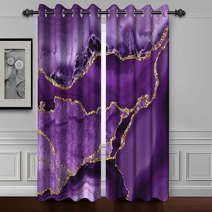 Purple Gold Marble Blackout Window Curtains For Bedroom Living Room ...