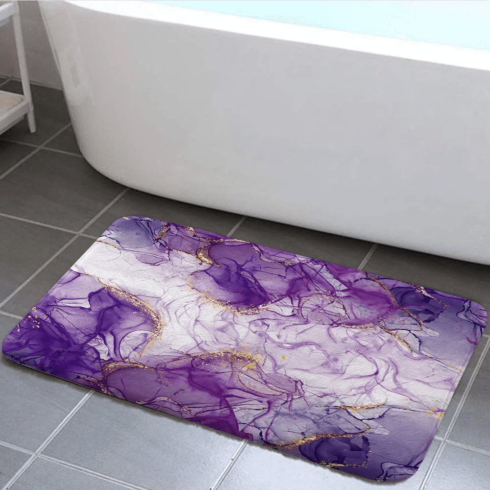 Durable Soft Flannel Bath Mat, 3D Print Purple Gold Marble Texture ...