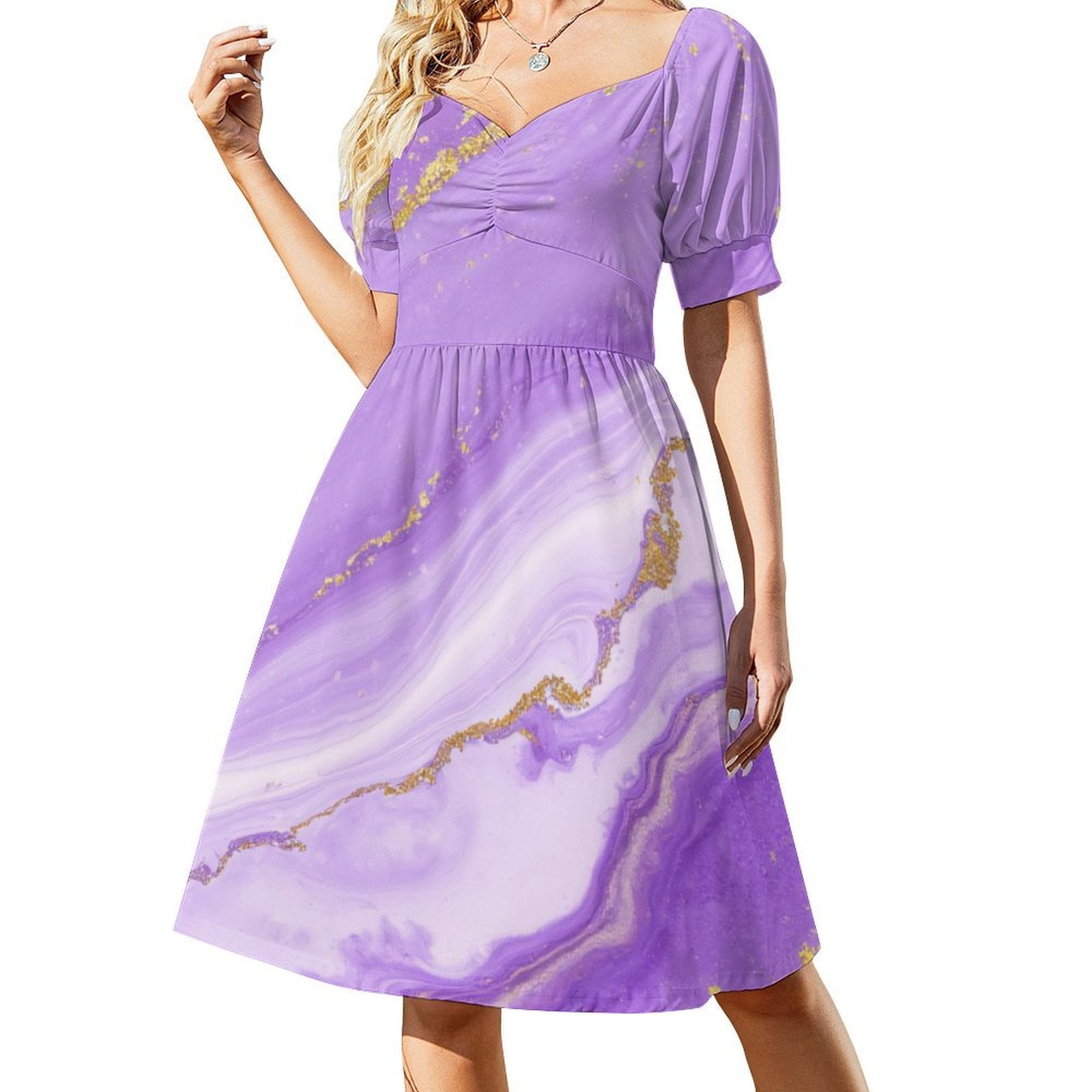 Purple Gold Marble Texture Summer Women's Dress 2025 Elegant Dresses ...