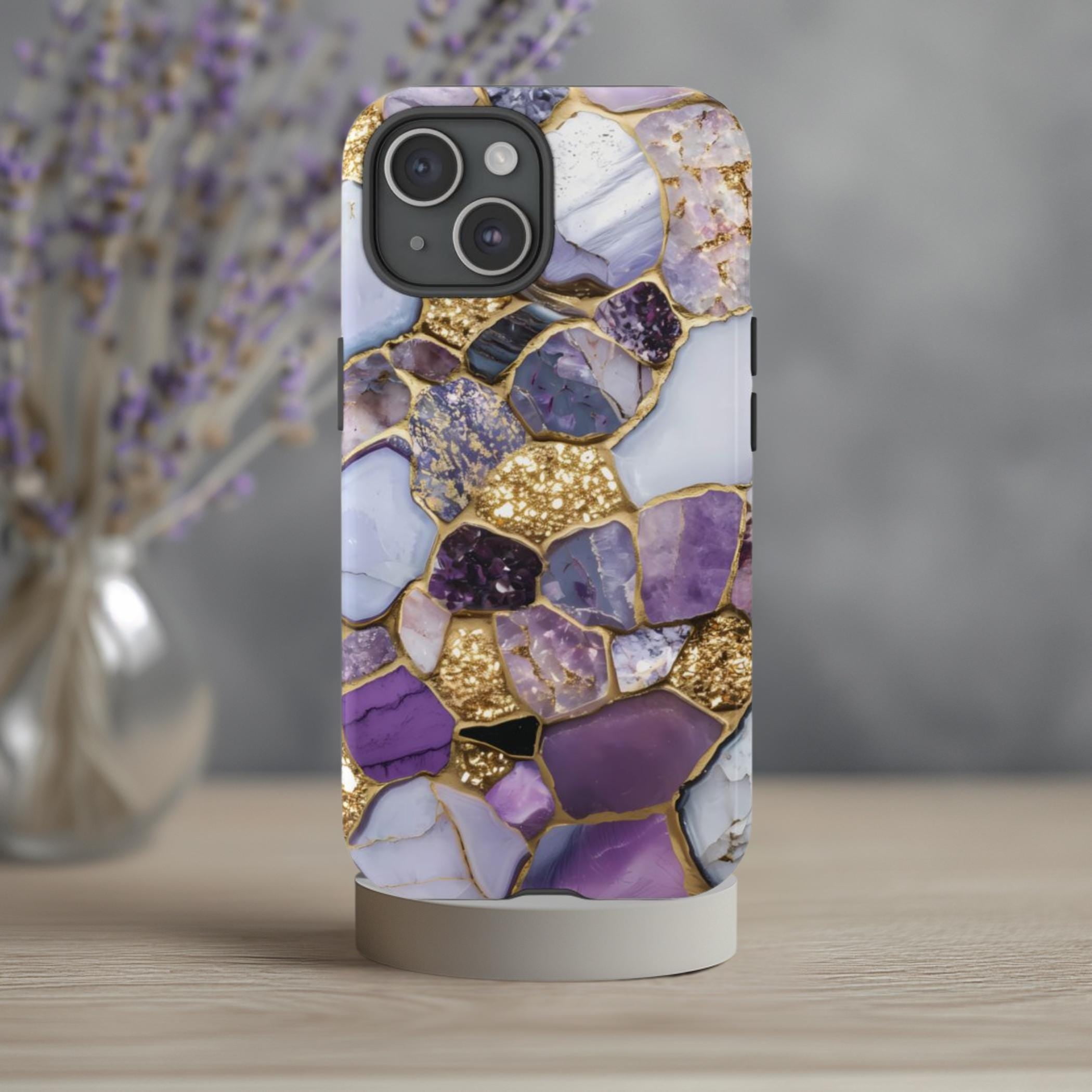 Purple Gold Mosaic Case With Stone Gem Aesthetic Pattern for iPhone 17 ...