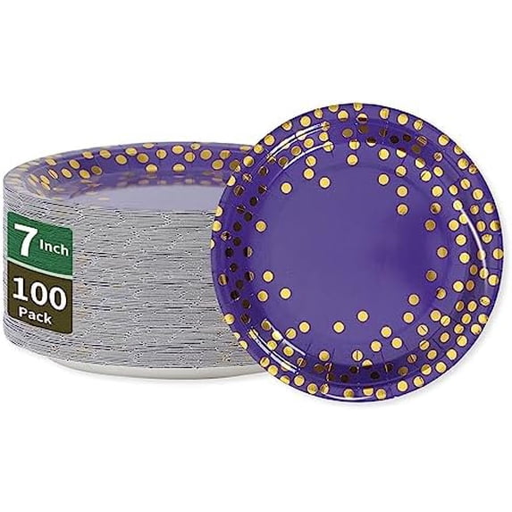 Purple and Gold Paper Plates,7INCH Dessert Party Plates,Purple Foil ...