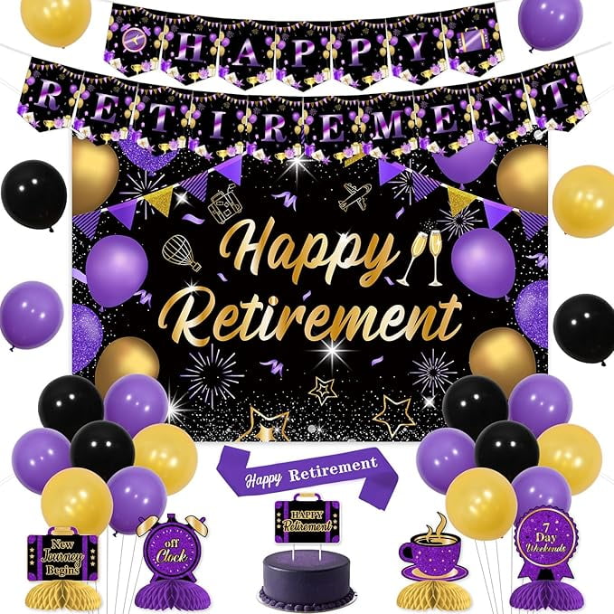 Purple and Gold Retirement Party Decorations – Happy Retirement Party ...