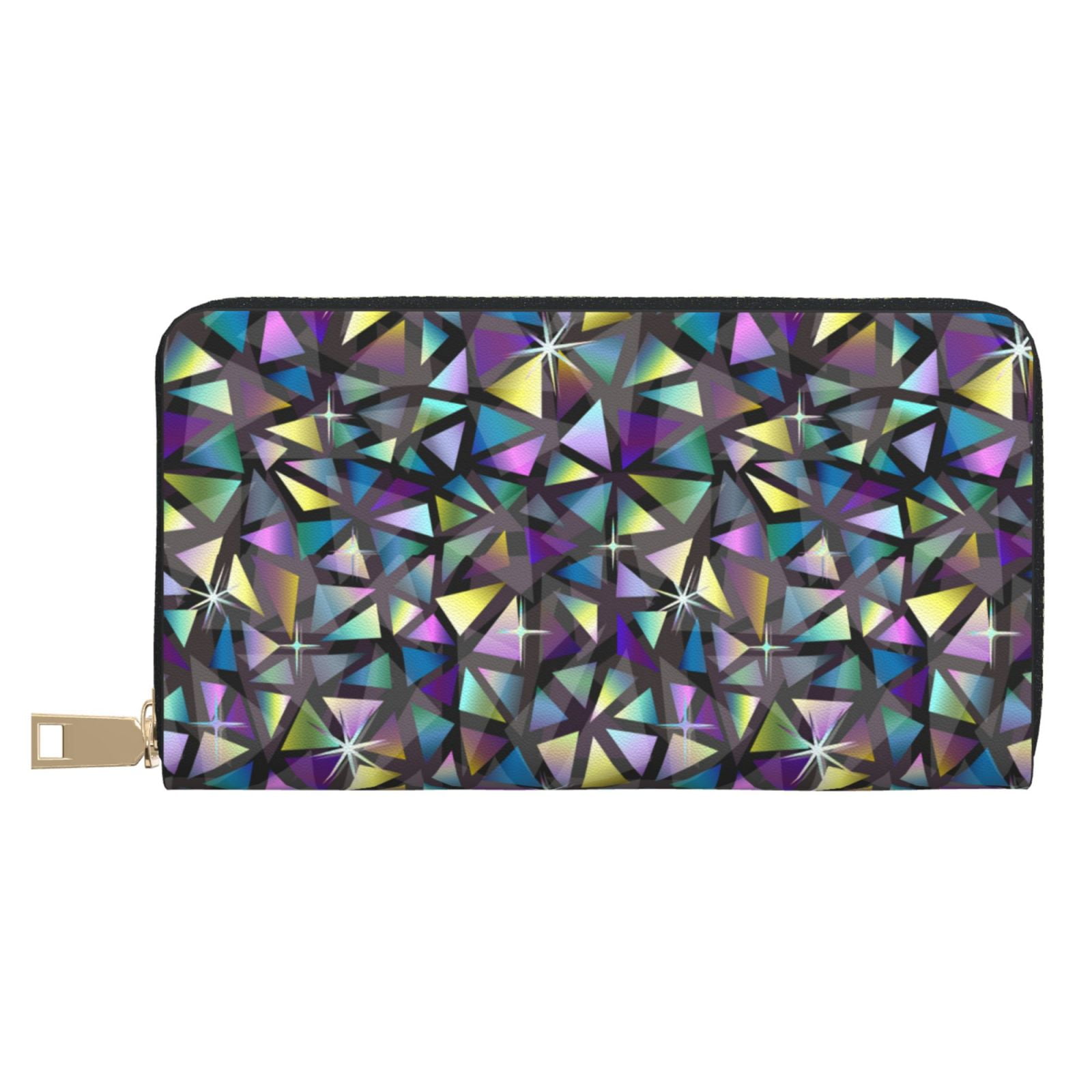 Purple-Gold Triangles Wallet Women, Leather Bifold Multi Card Wallet ...