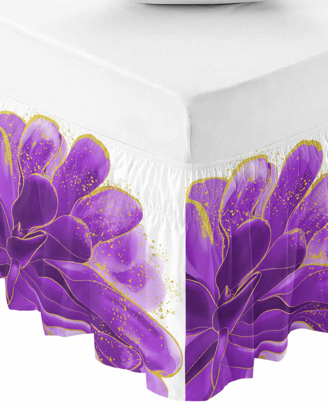 Purple Gold Wrap Around Bed Skirts for Queen Bed 16" Drop,Bed Skirt ...