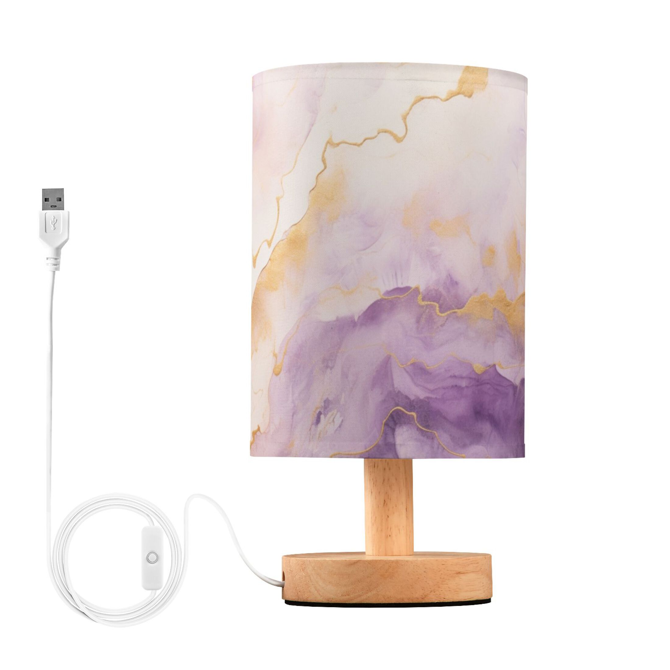 Purple Golden Marble Bedside Table Lamp LED Warm Lights with USB ...