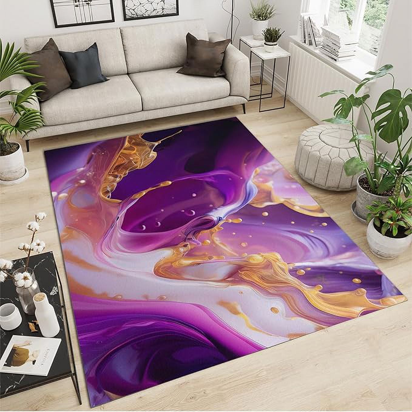 Purple Golden Water Ripple Marble Area Rug, Retro Abstract Luxury Front ...