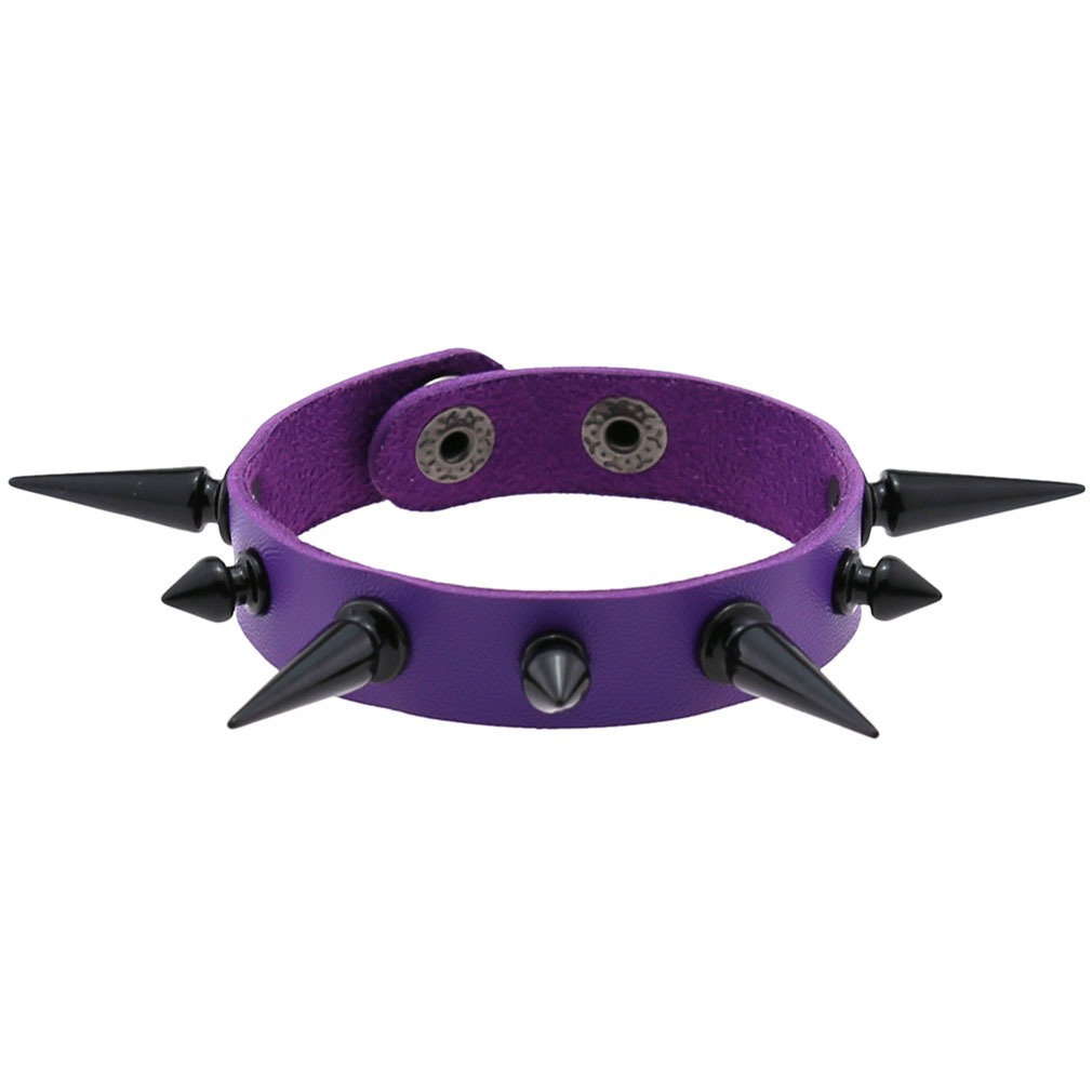 Purple Goth Bracelets For Women Punk Boho Emo Spike Rivets PU Leather ...