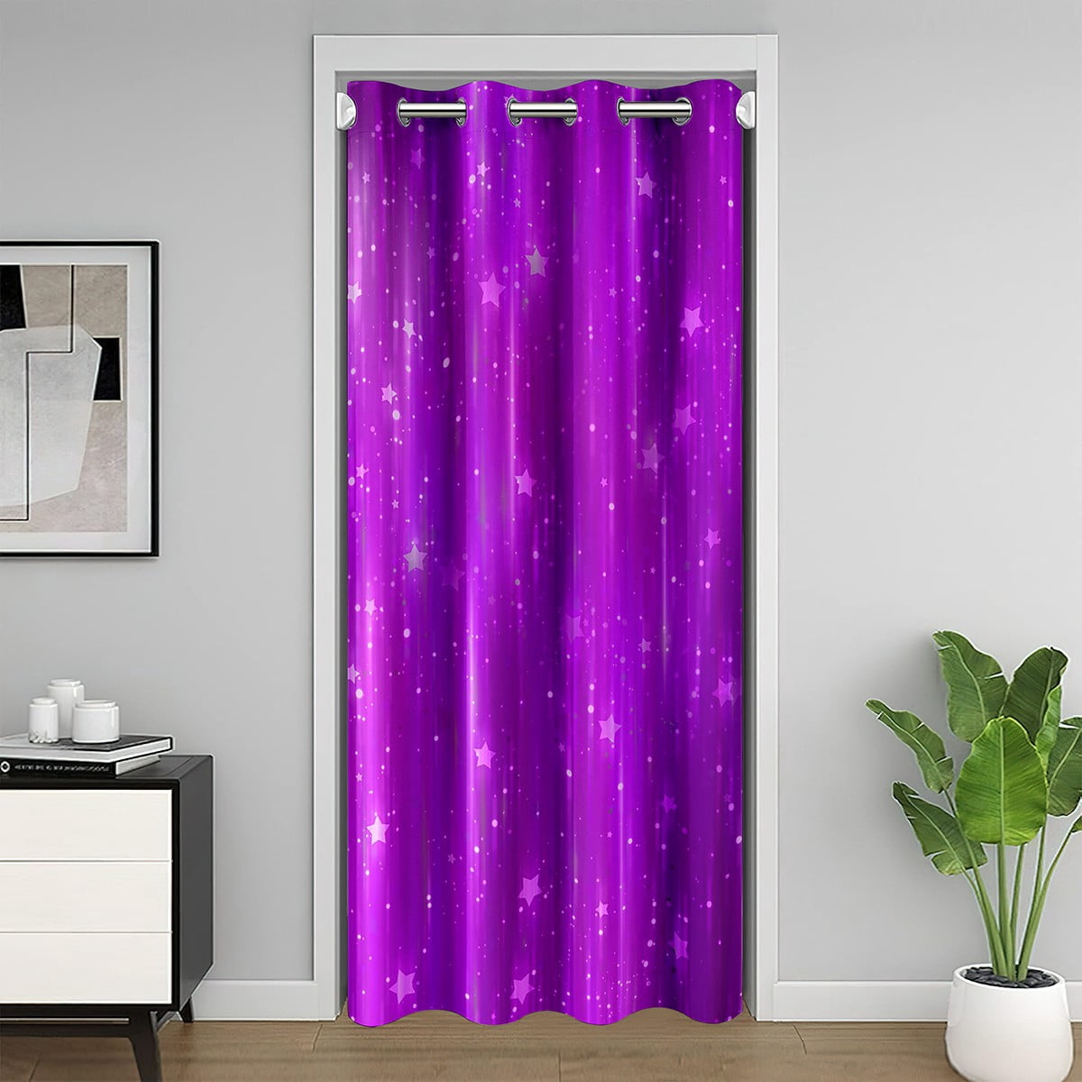 Purple Gradient Door Curtain,Glowing Ombre Lines Blackout Curtain ...