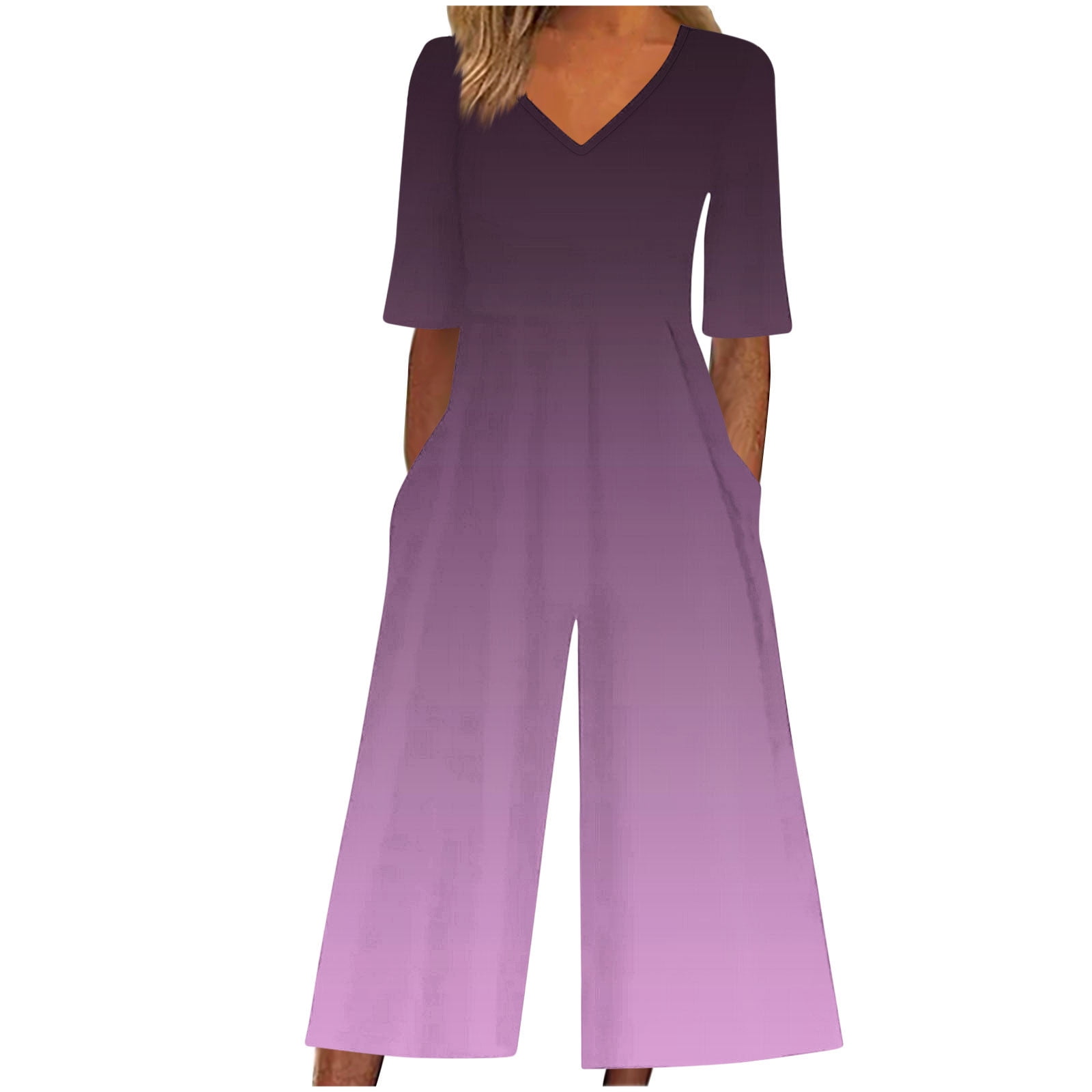Purple Gradient Floral Graphic Overalls for Ladies Fall Summer Lounge ...