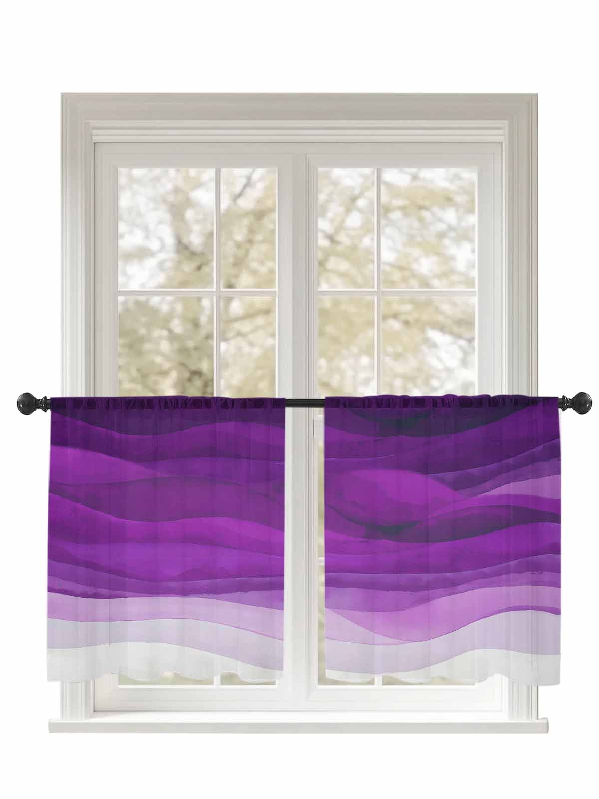 Purple Gradient Sheer Curtains 45 Inch Long 2 Panels, Abstract Ocean ...