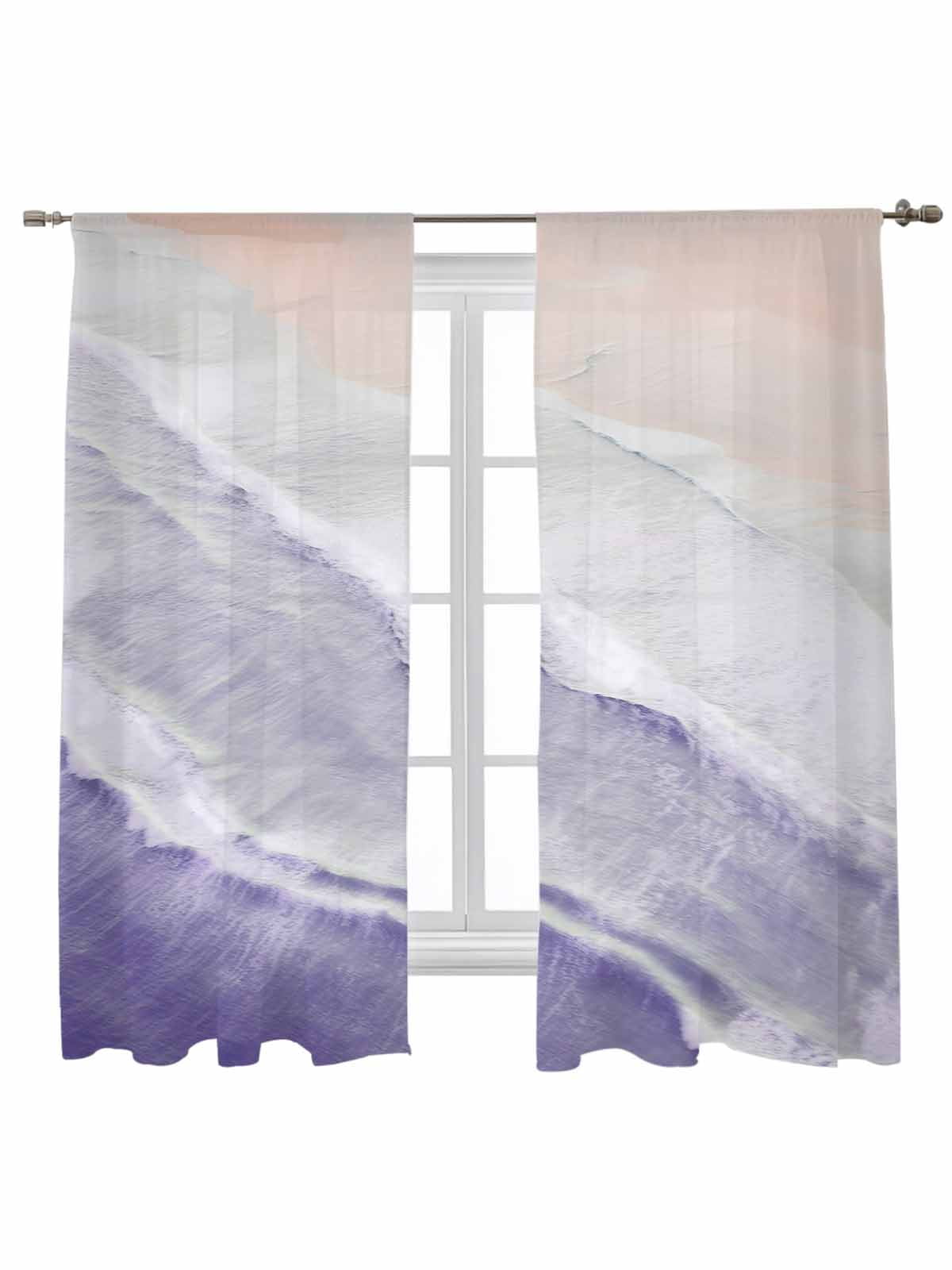 Purple Gradient Sheer Curtains 72 Inch Long 2 Panels, Sea Waves Sandy ...