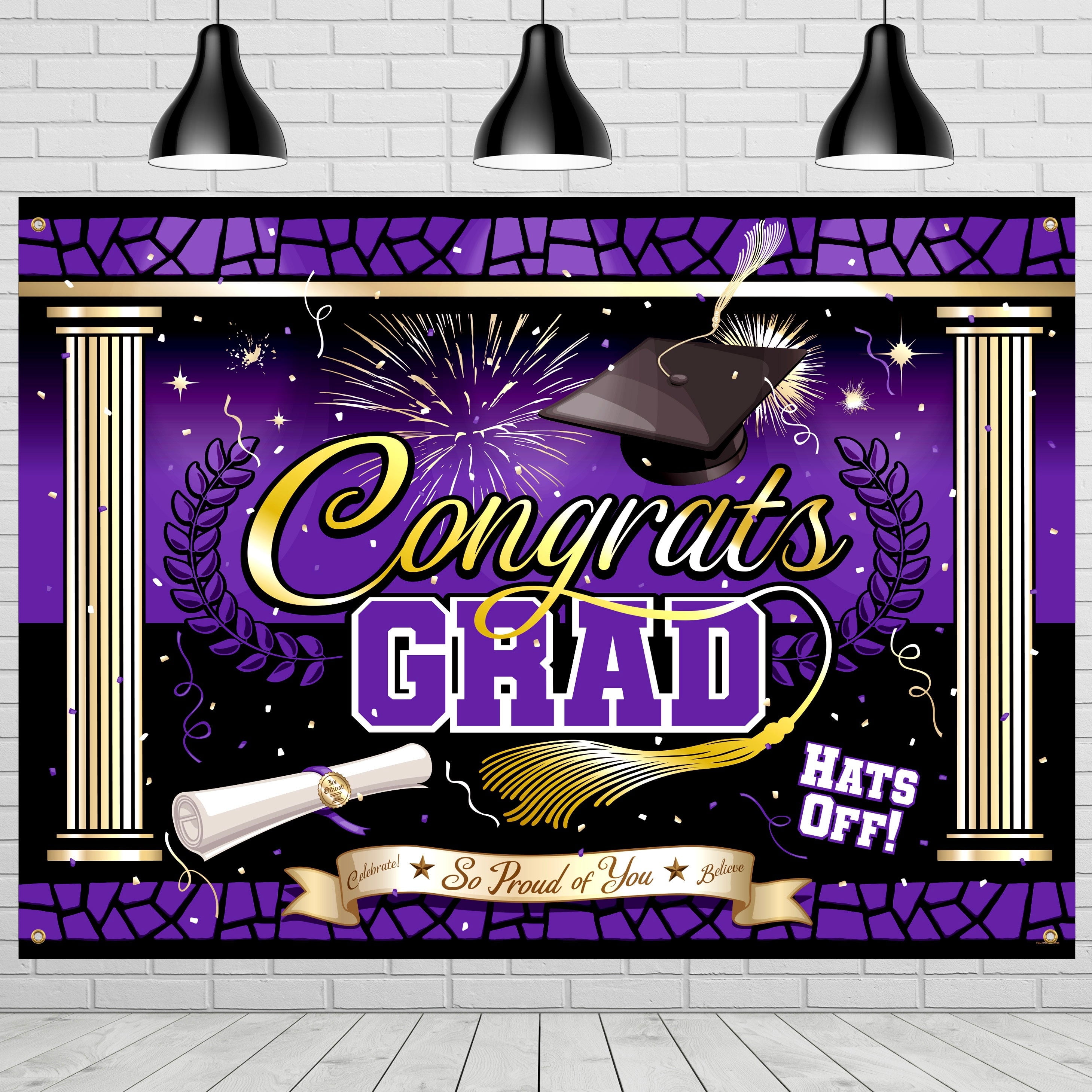 Purple Graduation Backdrop - Purple Graduation Party Supplies - Walmart.com