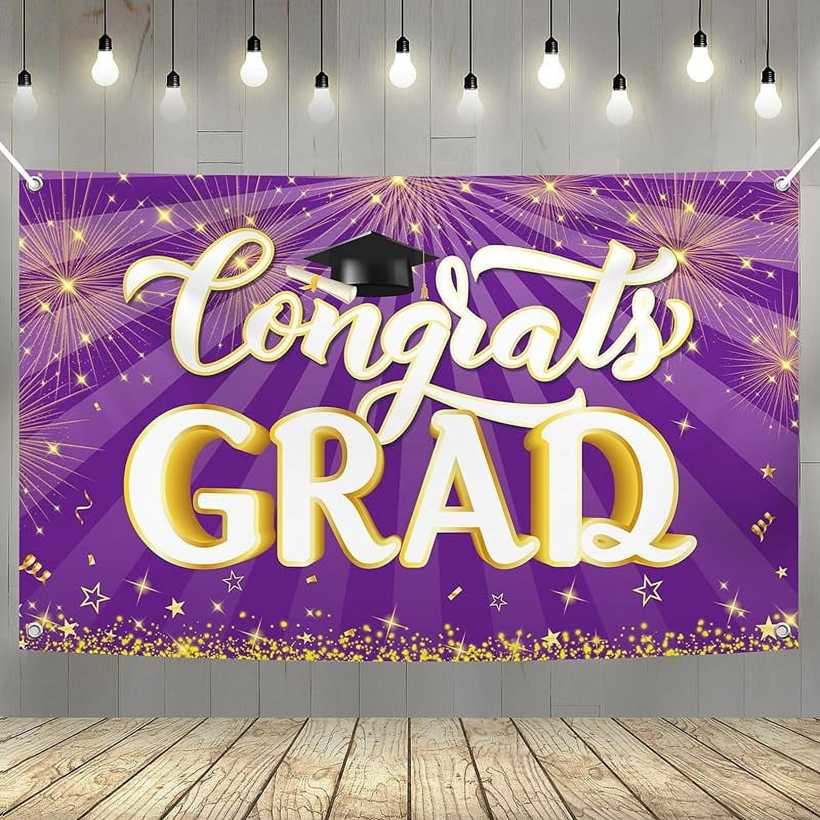 Purple Graduation Banner Backdrop- Big, 72x44 Inch, Purple Graduation ...
