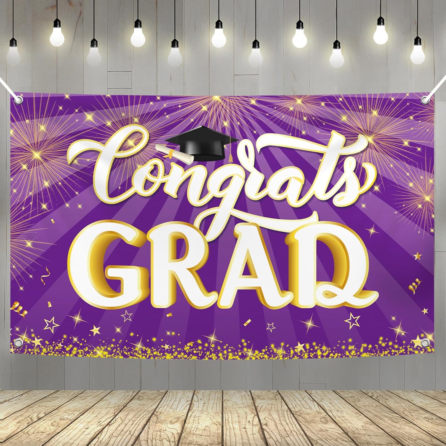 Purple Graduation Banner Backdrop, Purple Graduation Decorations ...