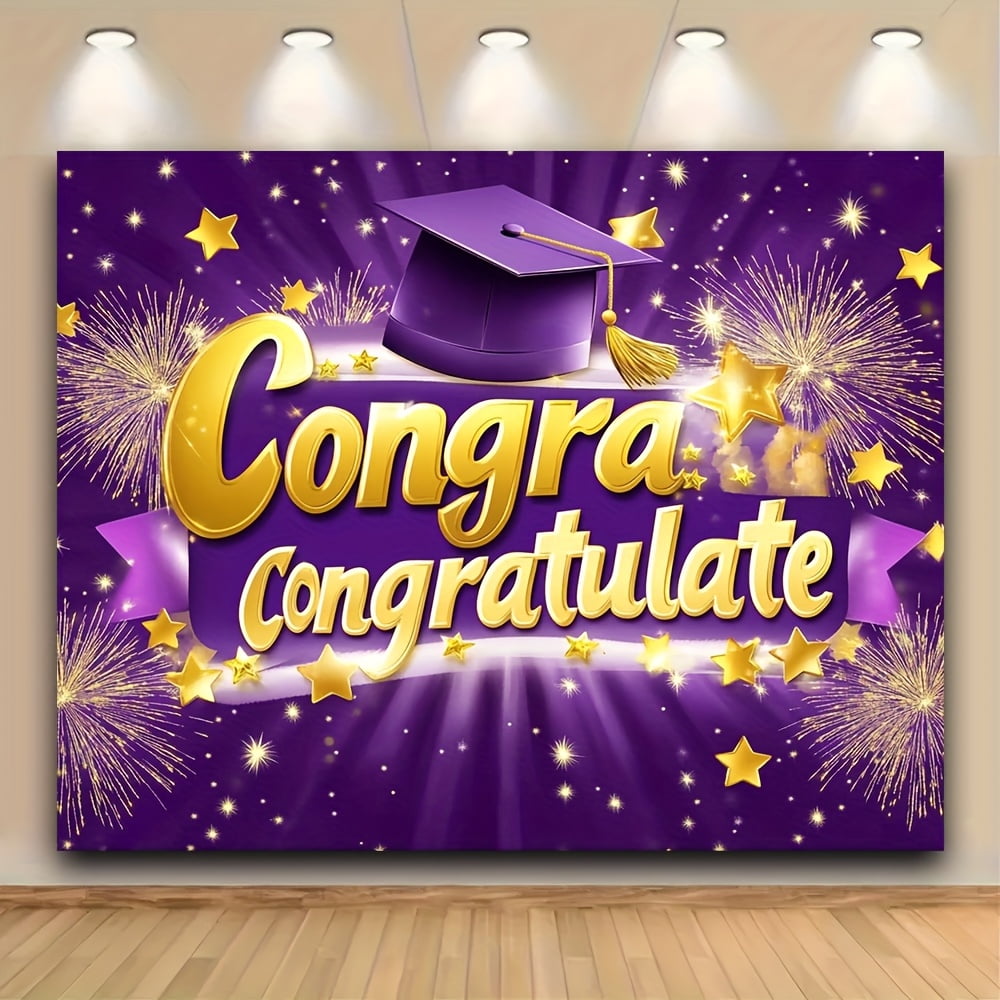 Purple Graduation Banner Backdrop - Multifunctional Polyester Photo ...
