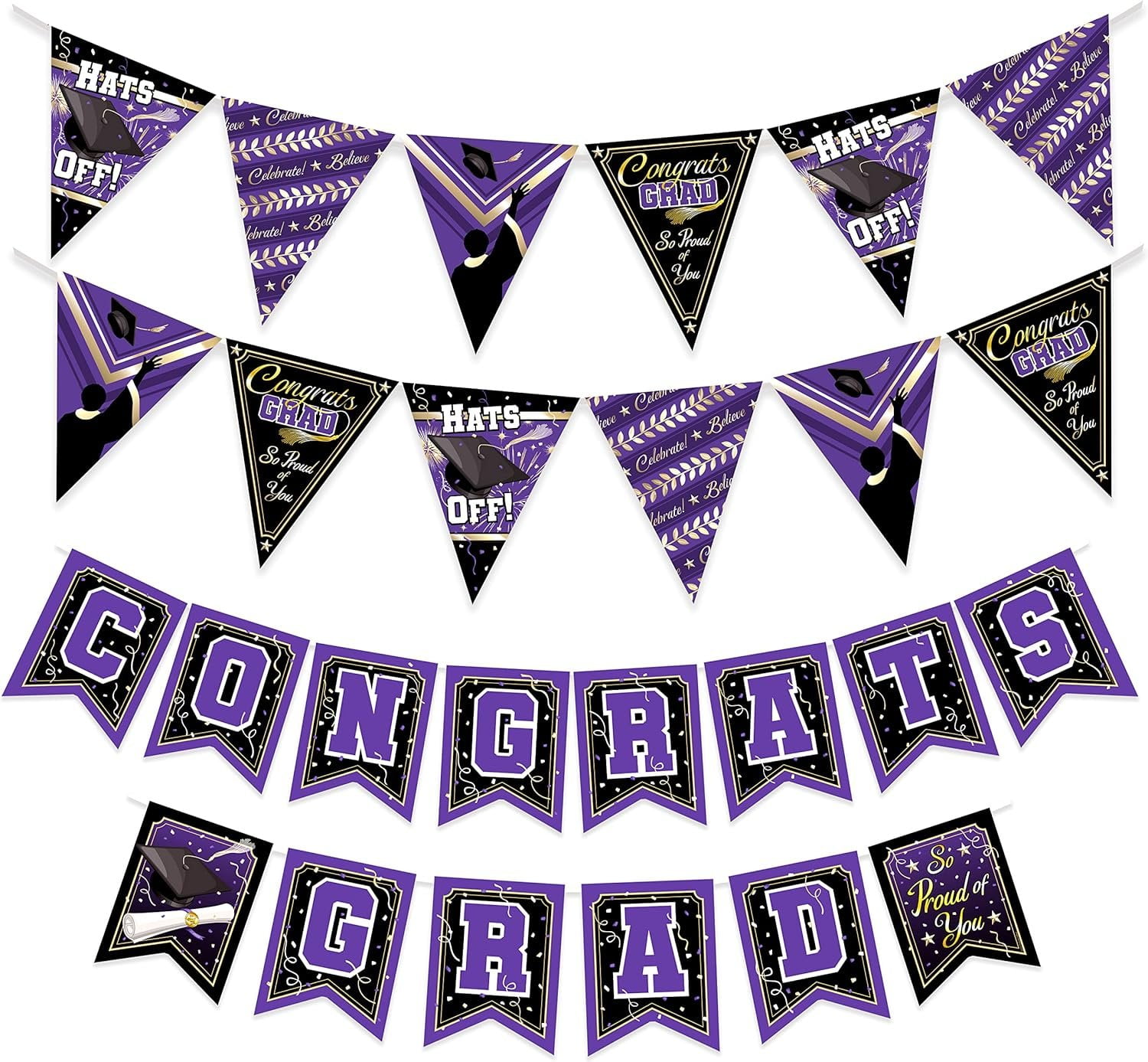 Purple Graduation Banner & Pennants Kit - Purple Graduation Party ...