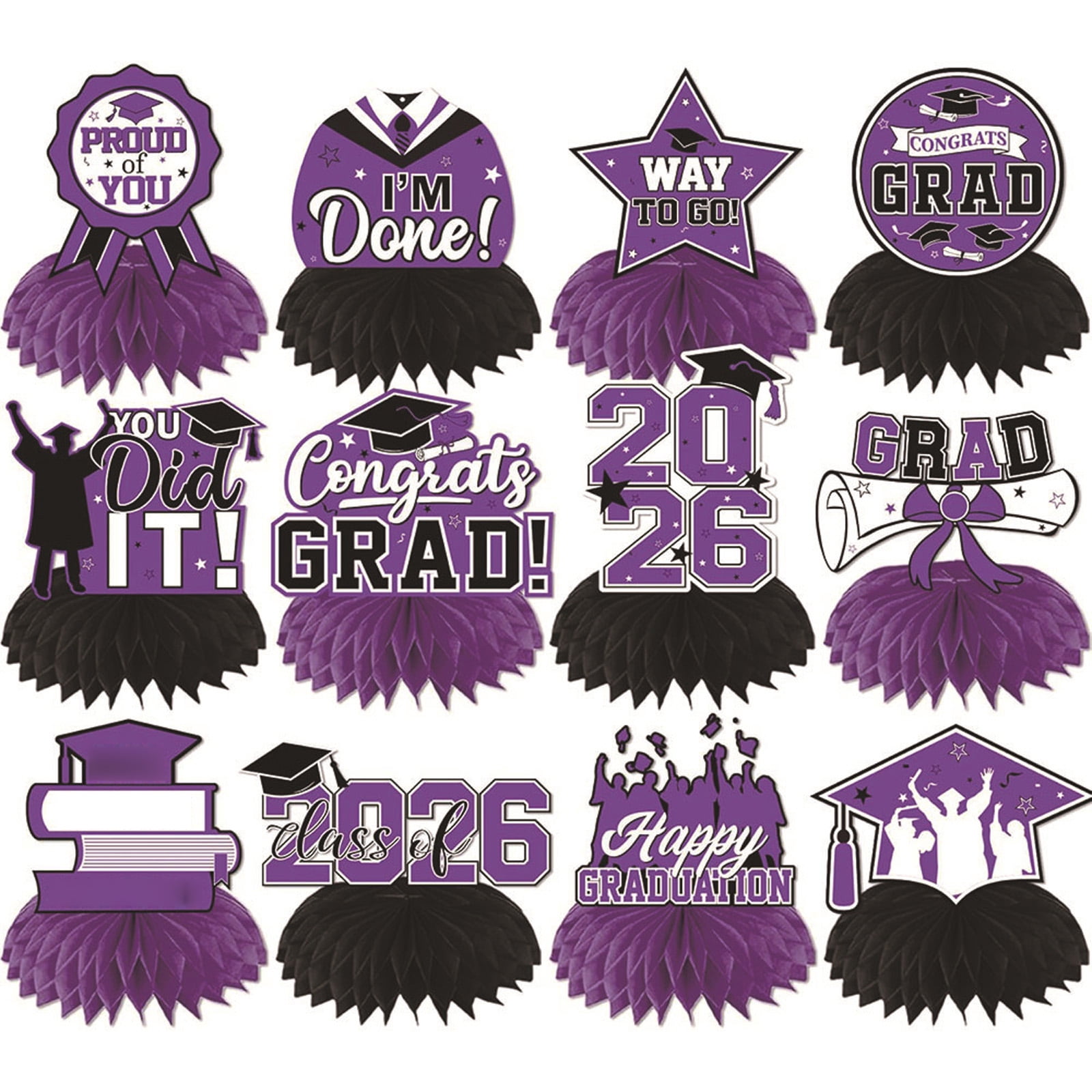 Purple Graduation Decorations 2026 Honeycomb Centerpieces,Class of 2026 ...