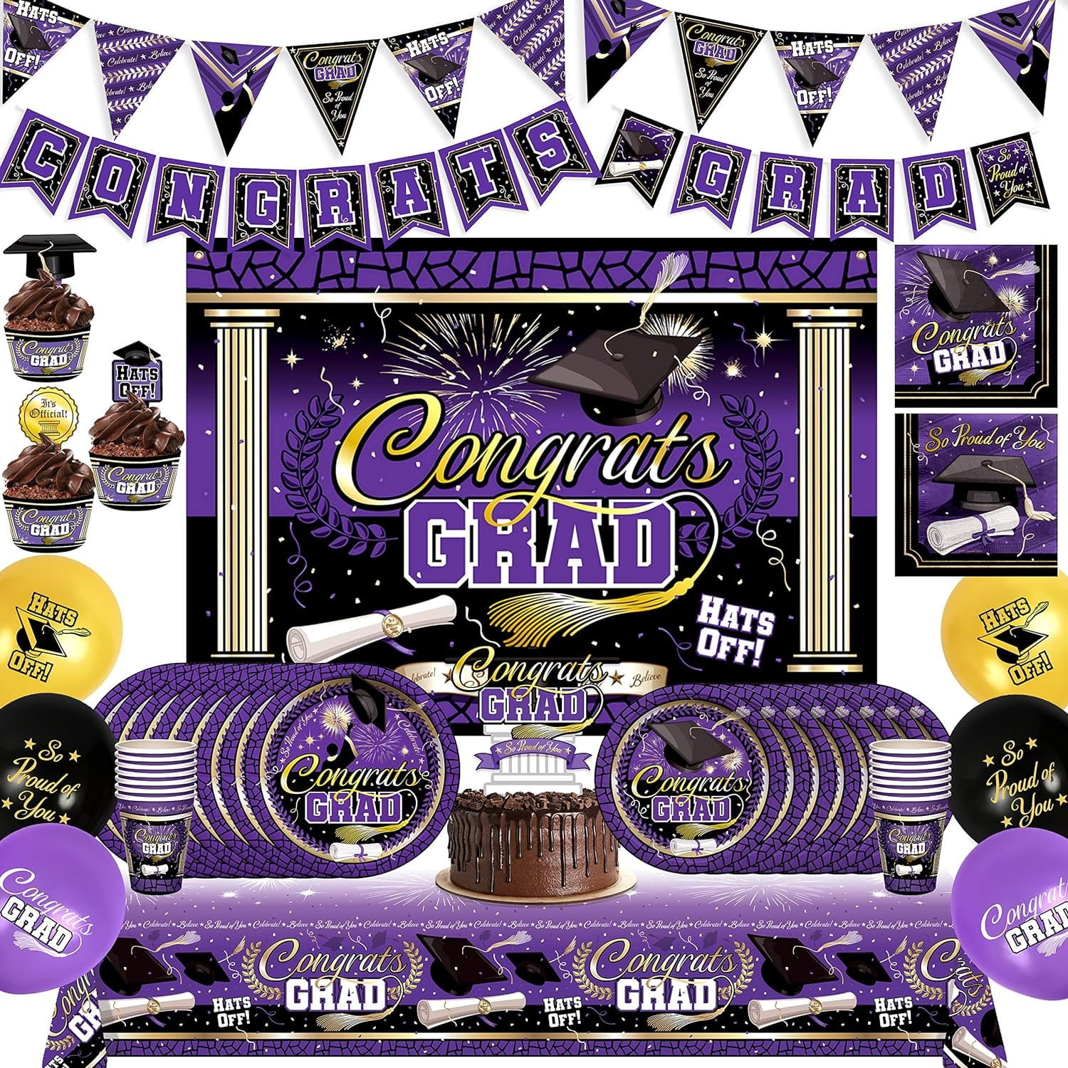 Purple Graduation Party Supplies Ultimate Set for 16 Guests - Walmart.com