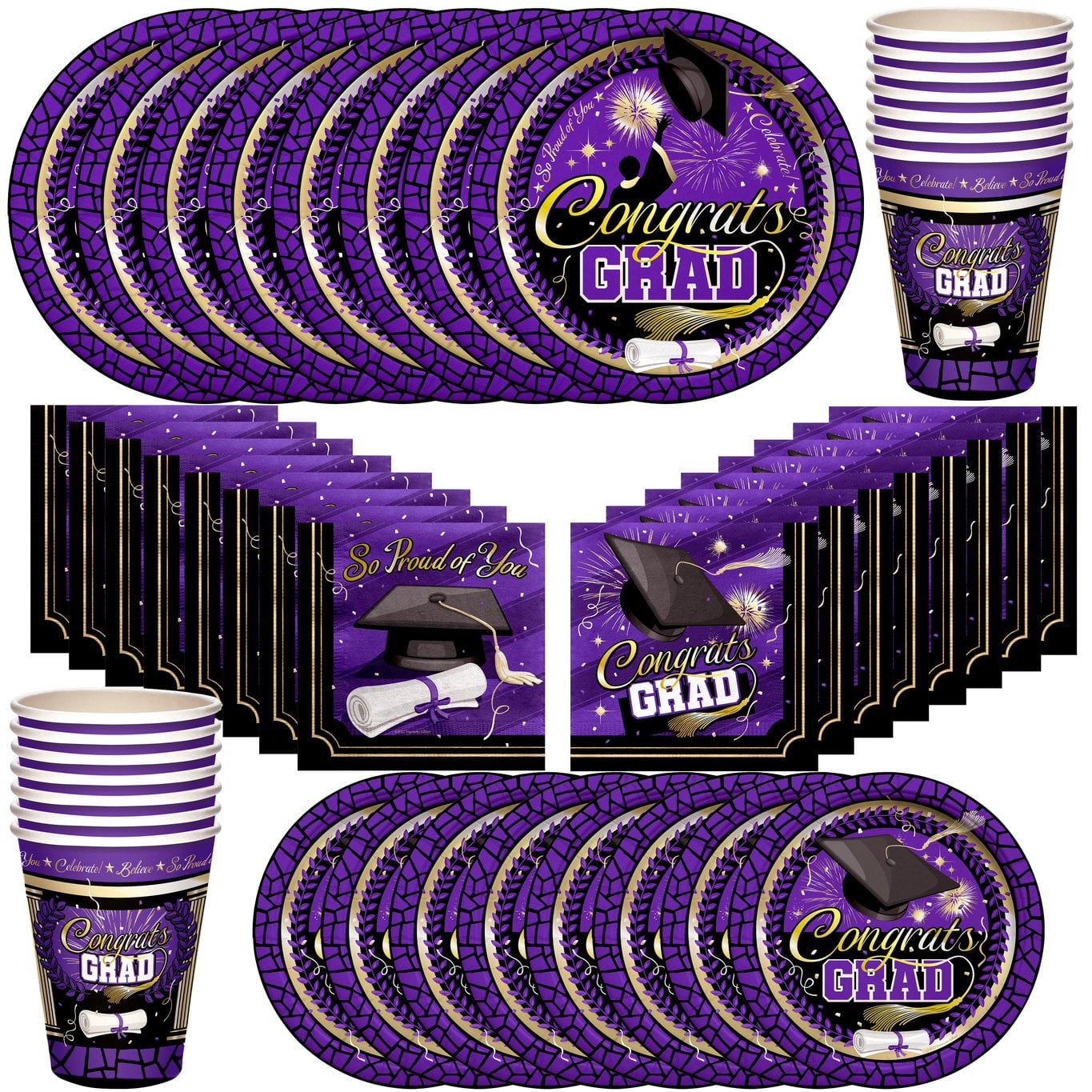 Purple Graduation Party Tableware Classic Set for 16 Guests - Walmart.com