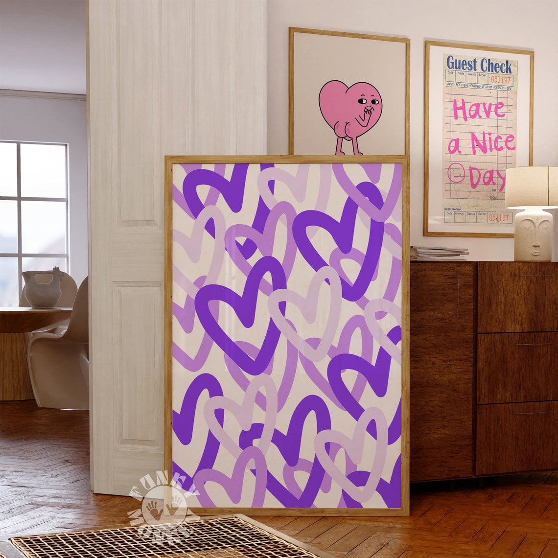 Purple Graffiti Hearts Print, Preppy Art, Trendy Poster, Preppy Dorm ...