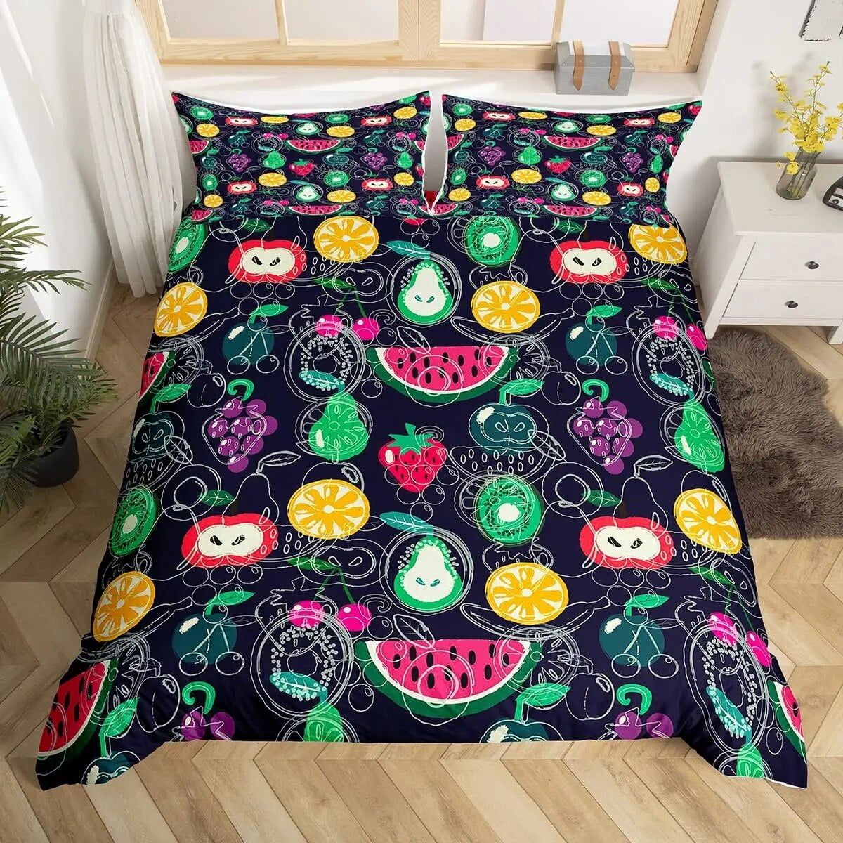 Purple Grape Comforter Cover Summer Fruit Duvet Cover Grapevine Leaves ...