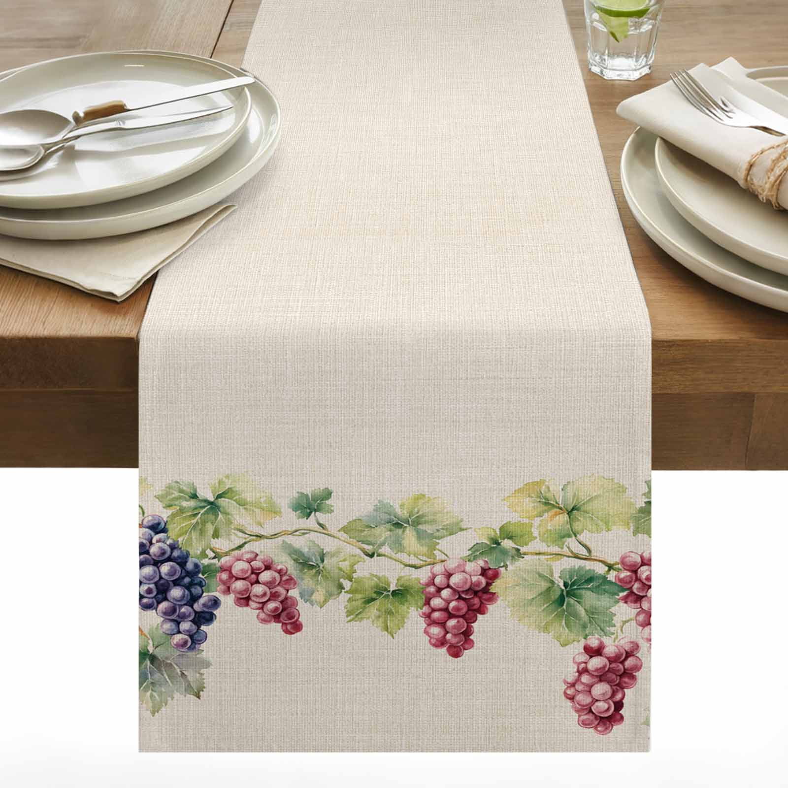 Purple Grape Cotton Linen Table Runner Spring Grape Vine Leaf ...