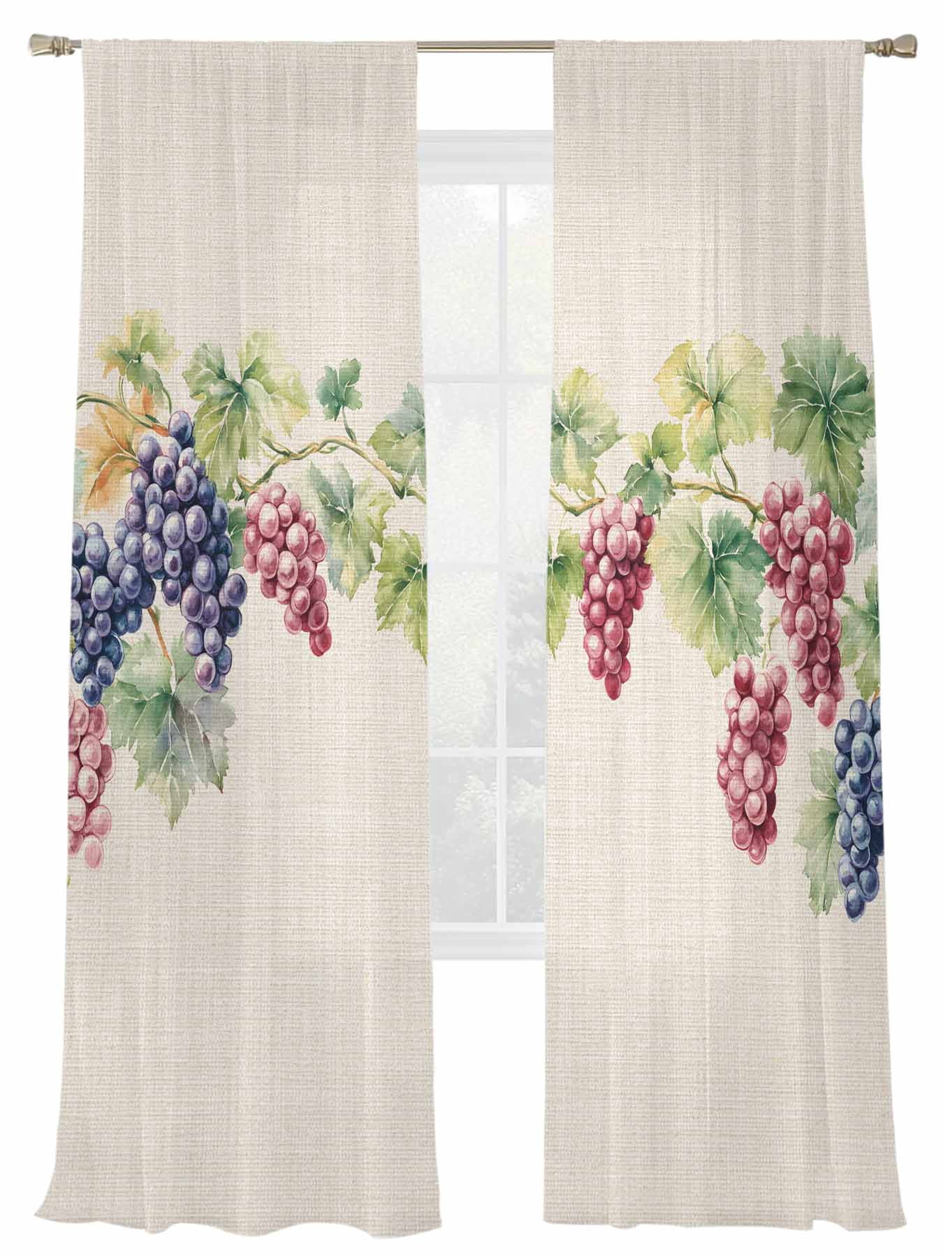 Purple Grape Sheer Curtains 2 Panels Set Spring Grape Vine Leaf ...