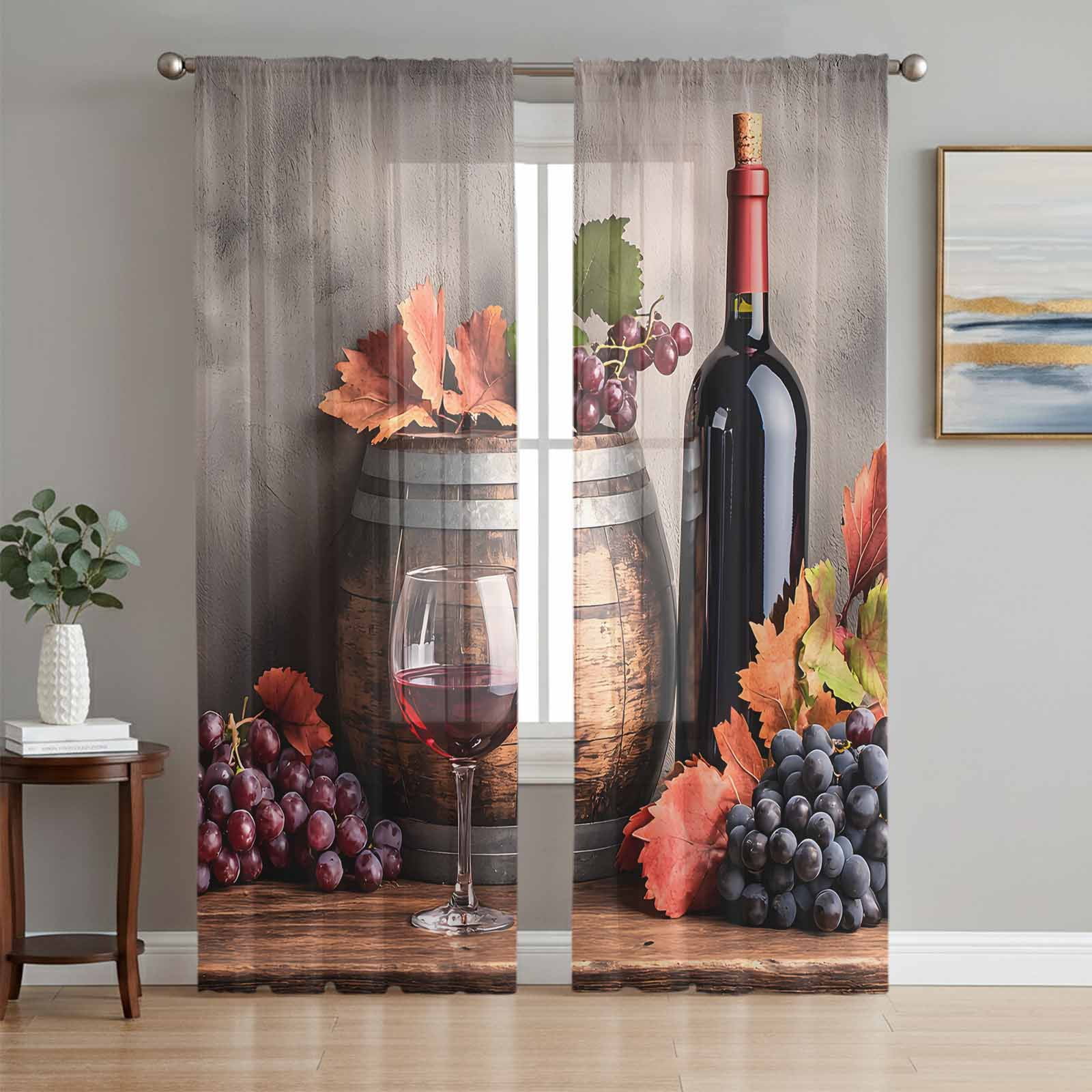 Purple Grapes Farmhouse Sheer Curtains 96 Inch Length 2 Panels Set ...