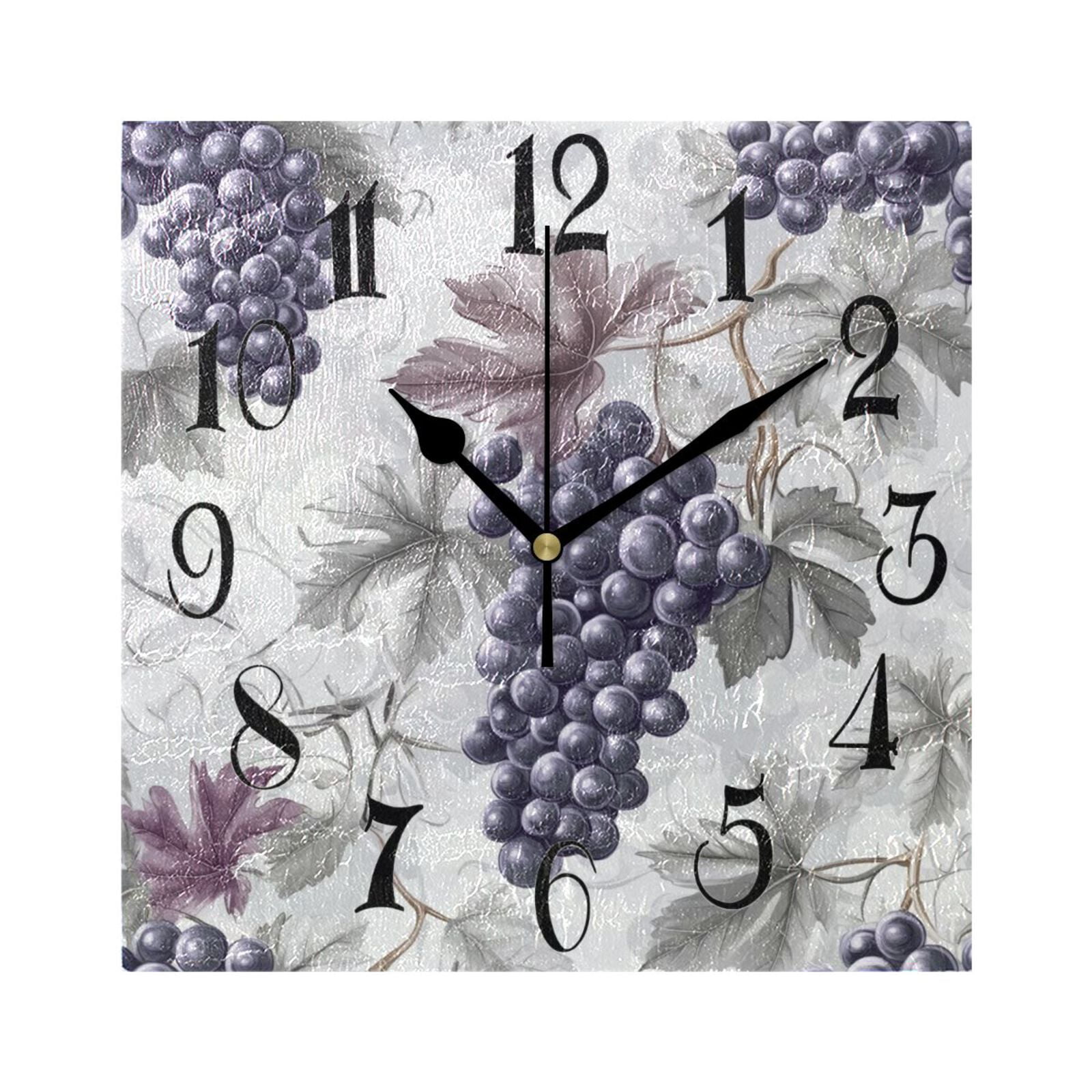 Purple Grapes Leaves Wall Clock Decorative Square Silent Non-Ticking ...