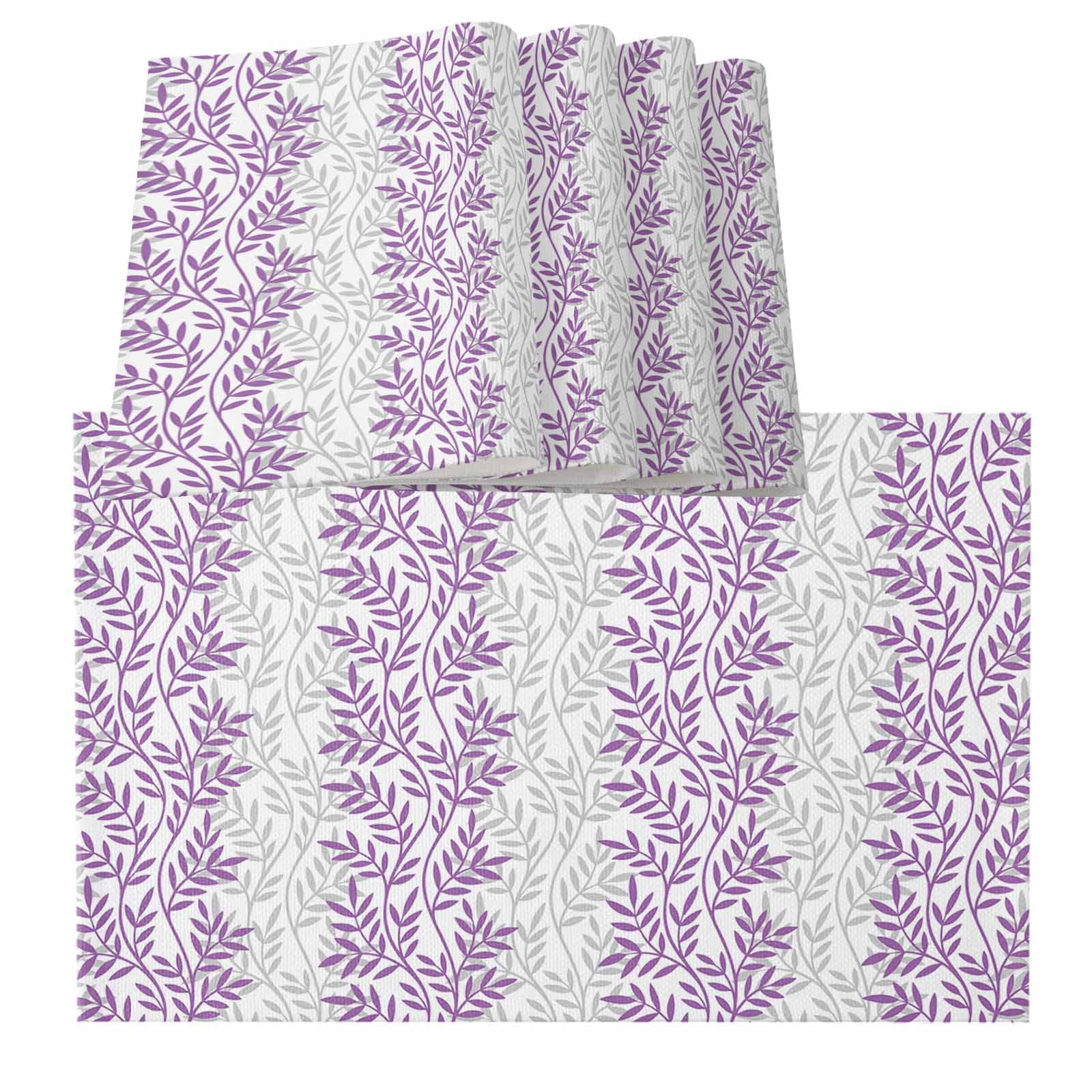 Purple Gray Botanical Placemats for Dinning Table Set of 6,Pastoral ...
