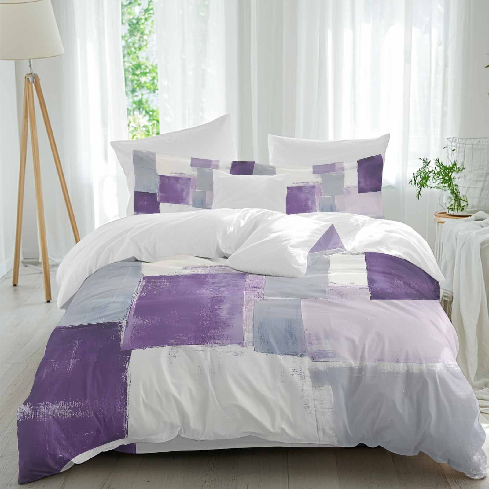 Purple Gray Duvet Cover Set Full Size, Graffiti Art Abstract Mottled ...