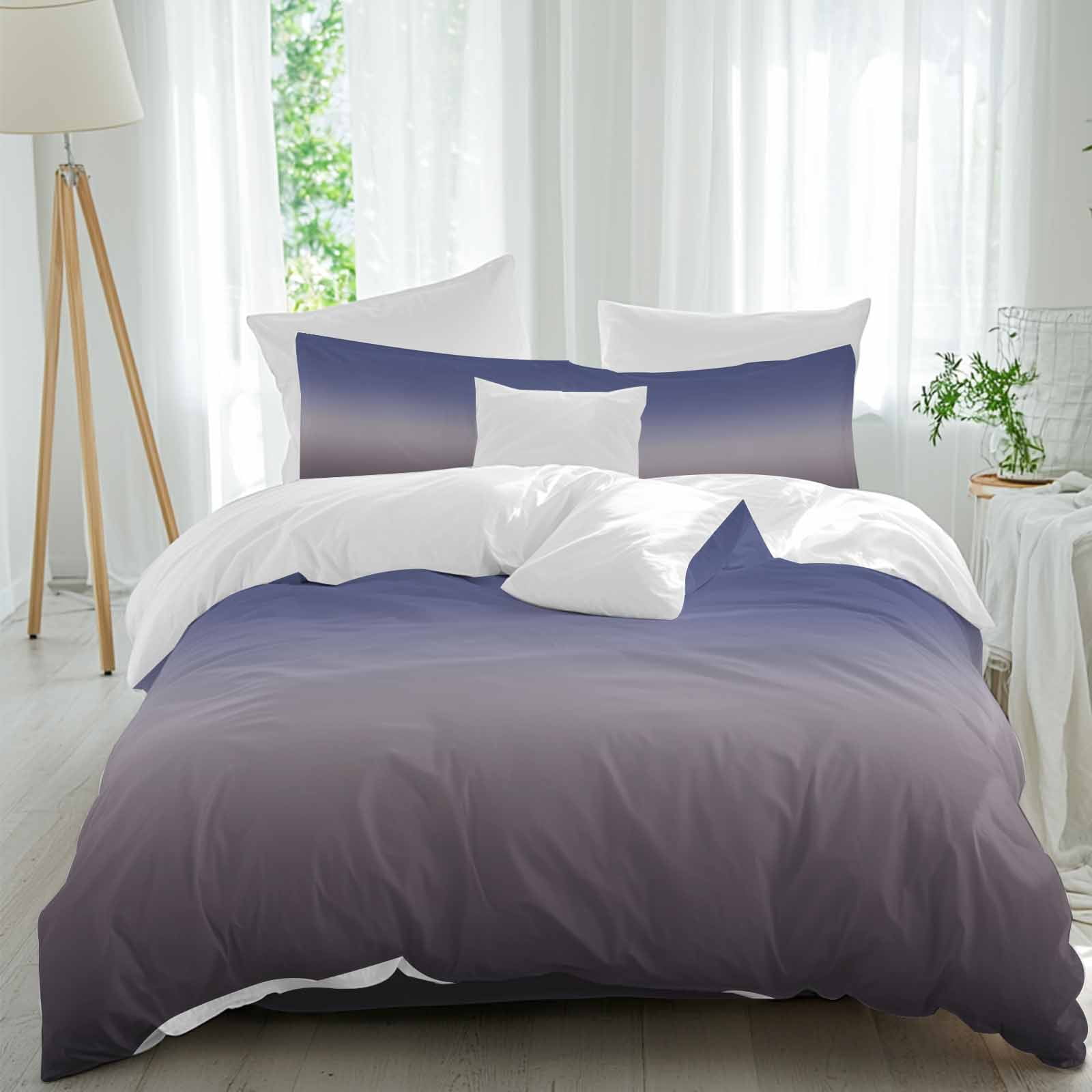 Purple Gray Duvet Cover Set Twin Size, Gradient Texture 4 Piece Soft ...