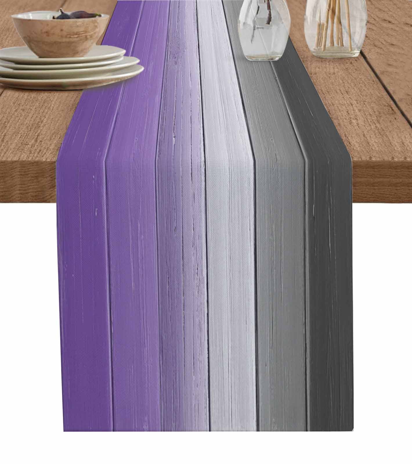 Purple Gray Gradient Short Table Runners 36 Inches, Cotton Linen Fabric ...