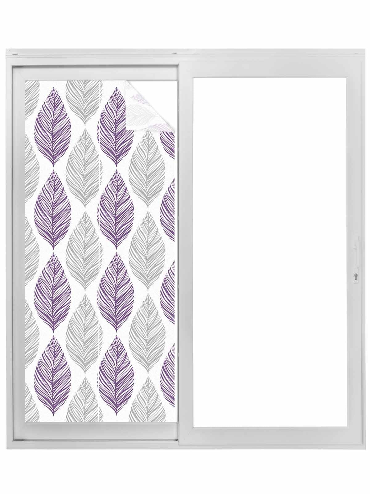 Purple Gray Leaves Window Privacy Film, Summer Tropical Plant ...