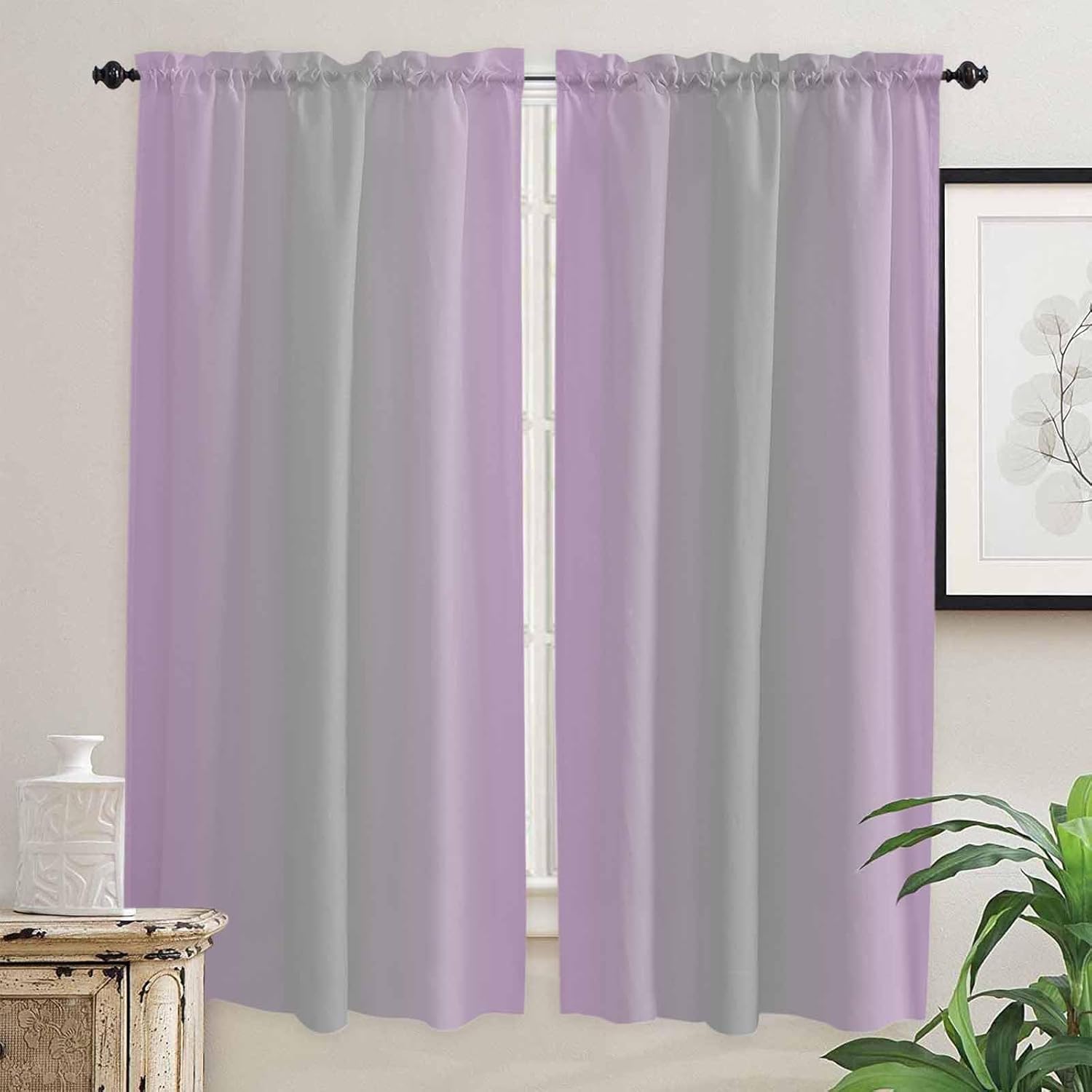 Purple Gray Ombre Window Curtains 84 Inch Length, Farmhouse Purple ...