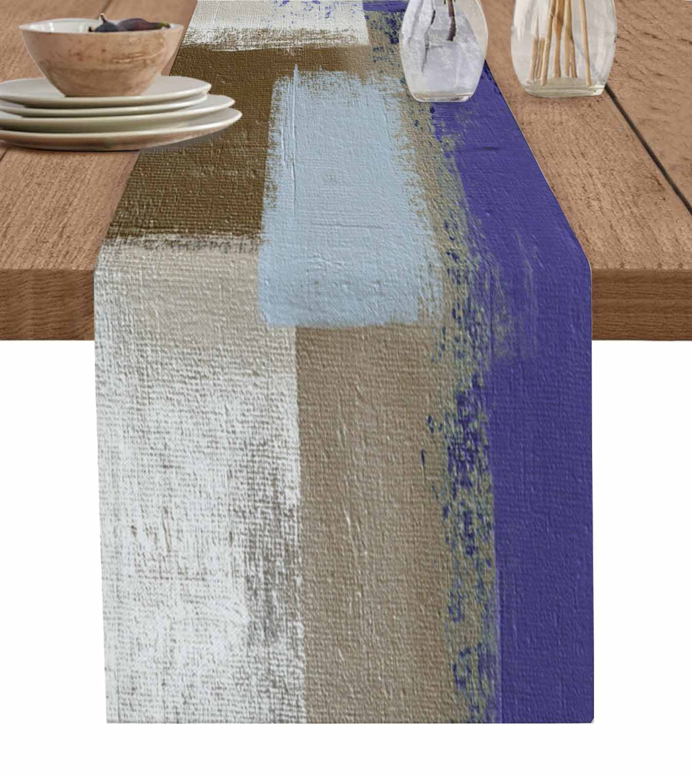 Purple Gray Table Runners 90 Inches Long, Cotton Linen Fabric Table ...