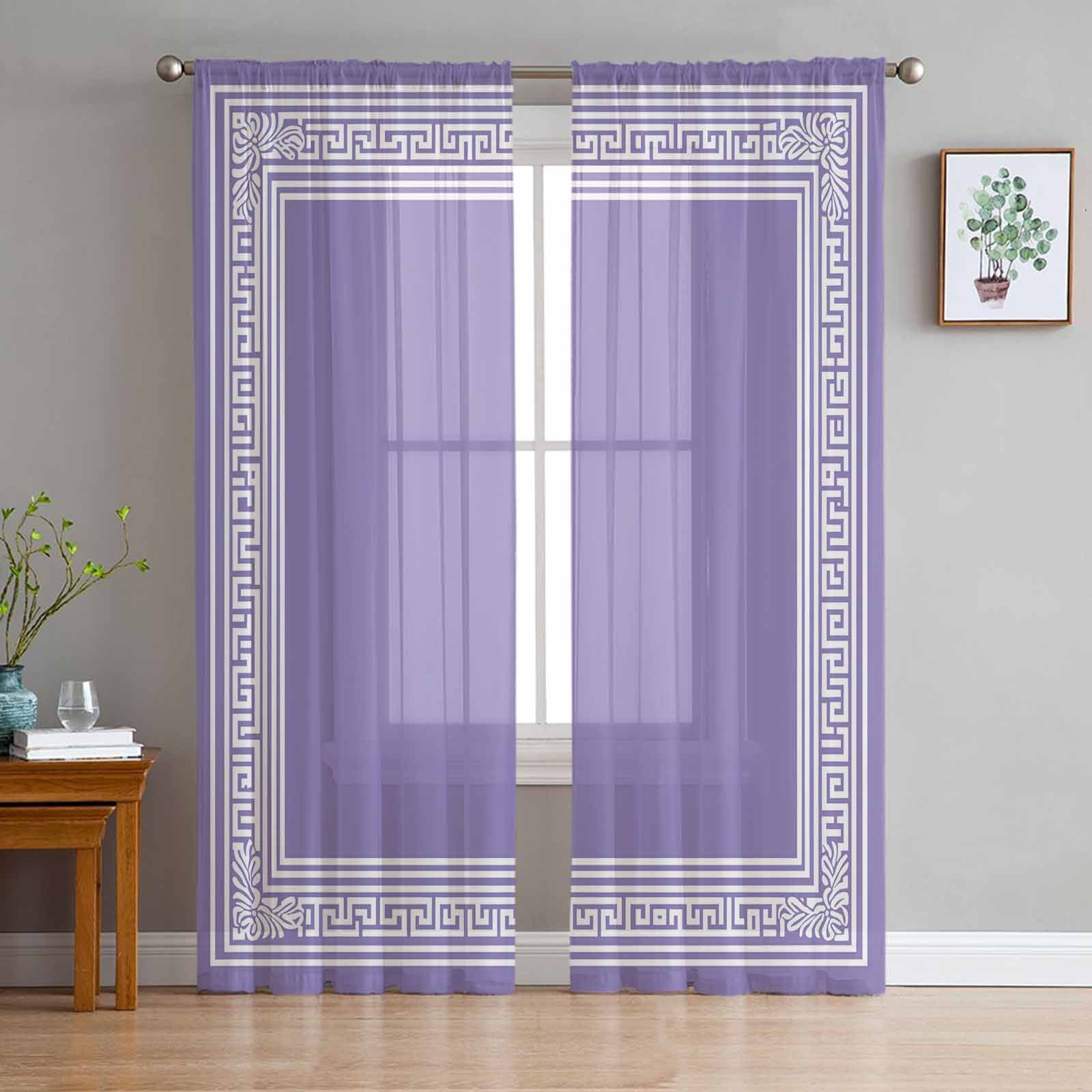 Purple Greek Key Sheer Curtains 63 Inches Length 2 Panels Set, Window ...